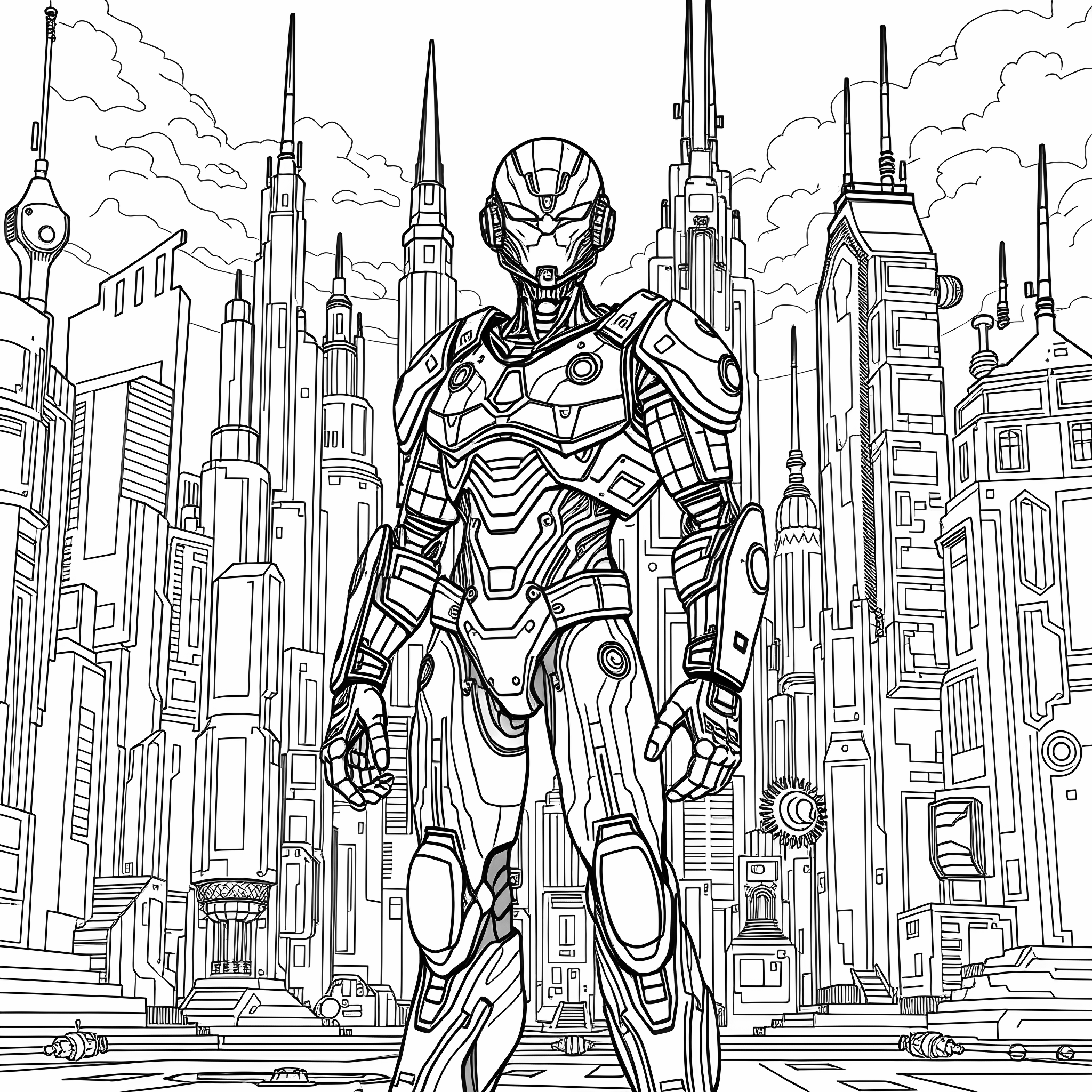 A Coloring Page Very Realistic Human Cyborg... Coloring Page