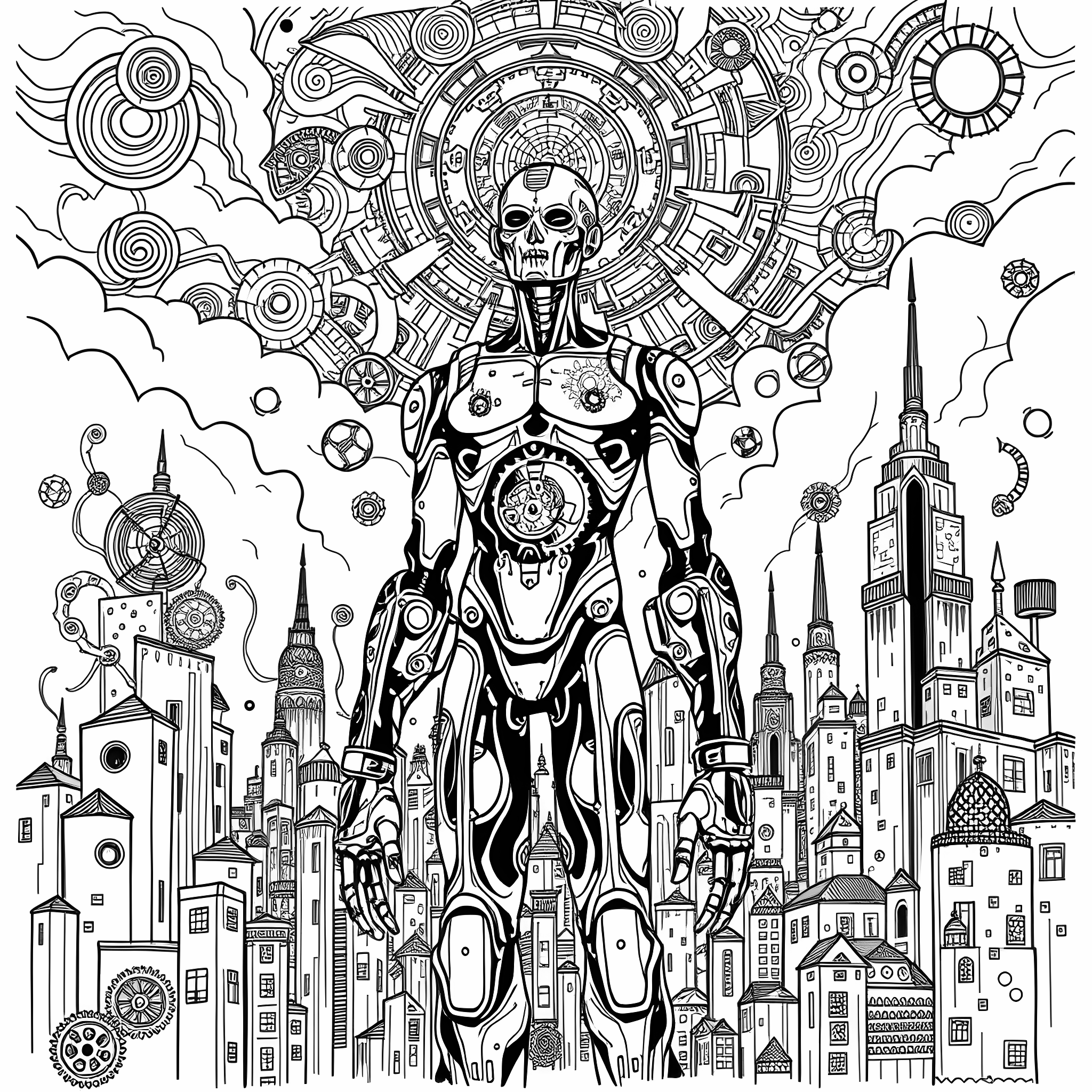 A Coloring Page Very Realistic Human Cyborg... Coloring Page