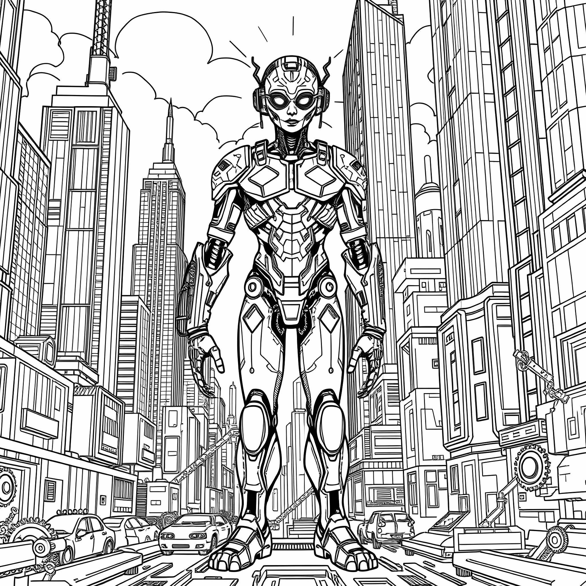 A Coloring Page Very Realistic Human Cyborg... Coloring Page