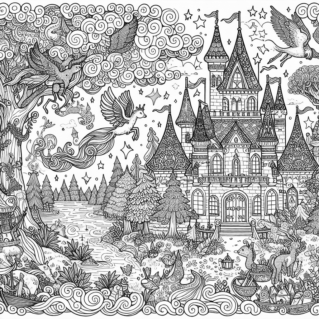 A Magical Fantasy World Coloring Page