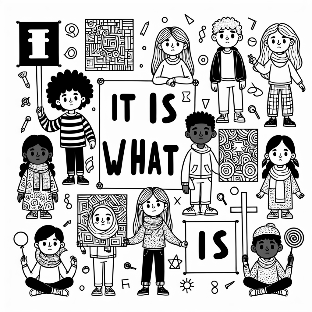 Kids With Signs That Say It Is What It Is Coloring Page