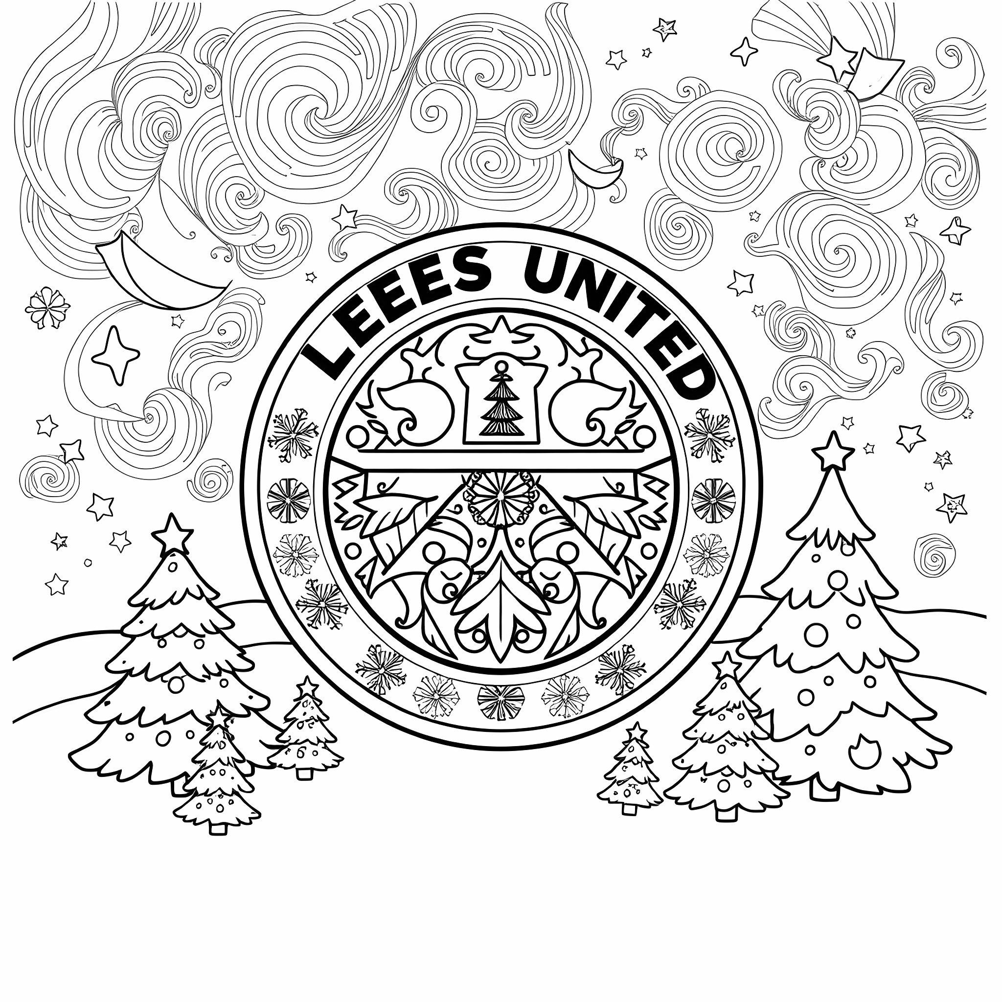 Leeds United Crest Christmas Theme Coloring Page