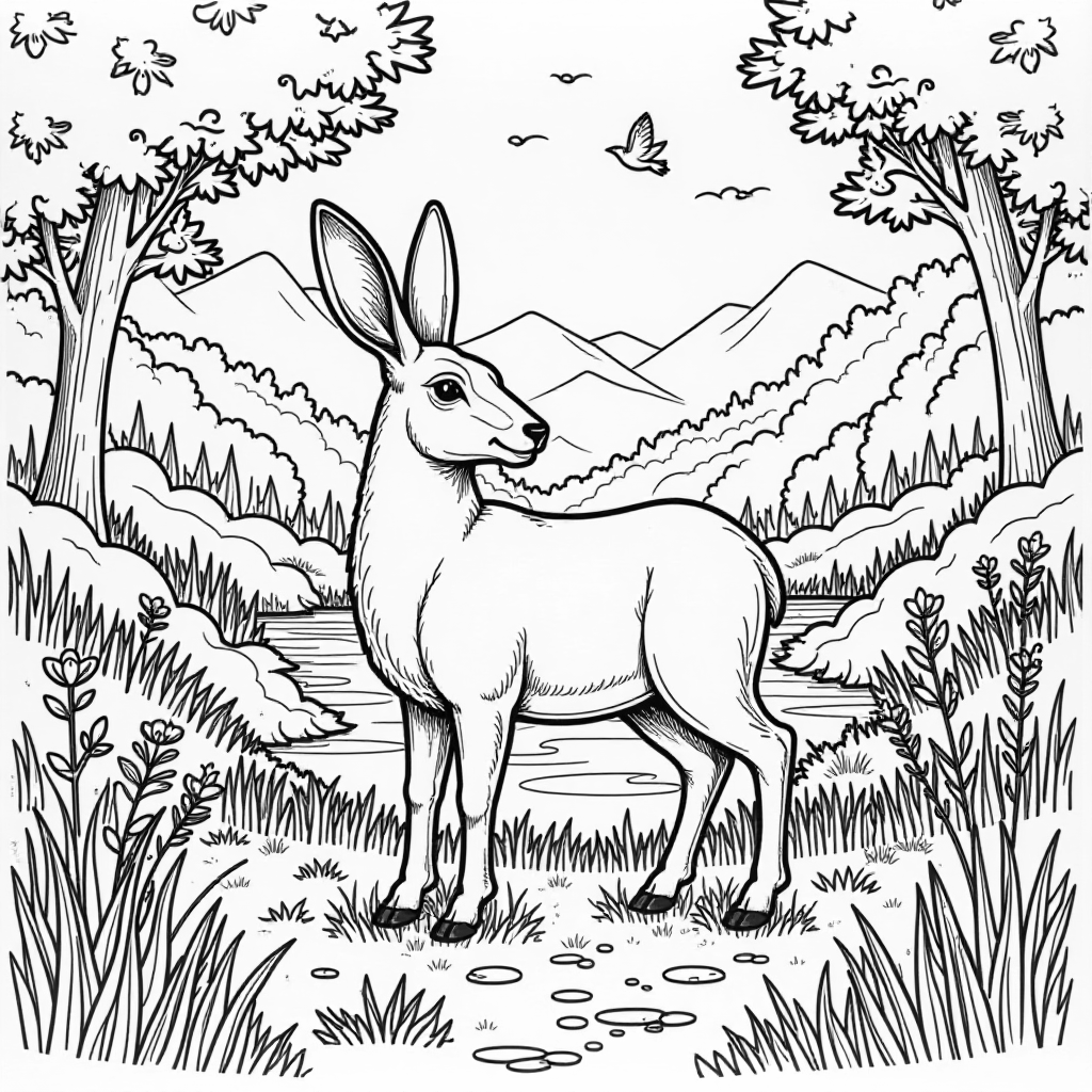Jackalope Out In Nature Coloring Page | Free Printable