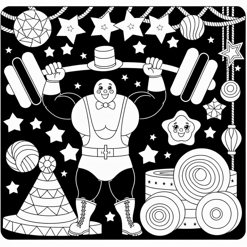 Cute Strong Man Circus Coloring Page