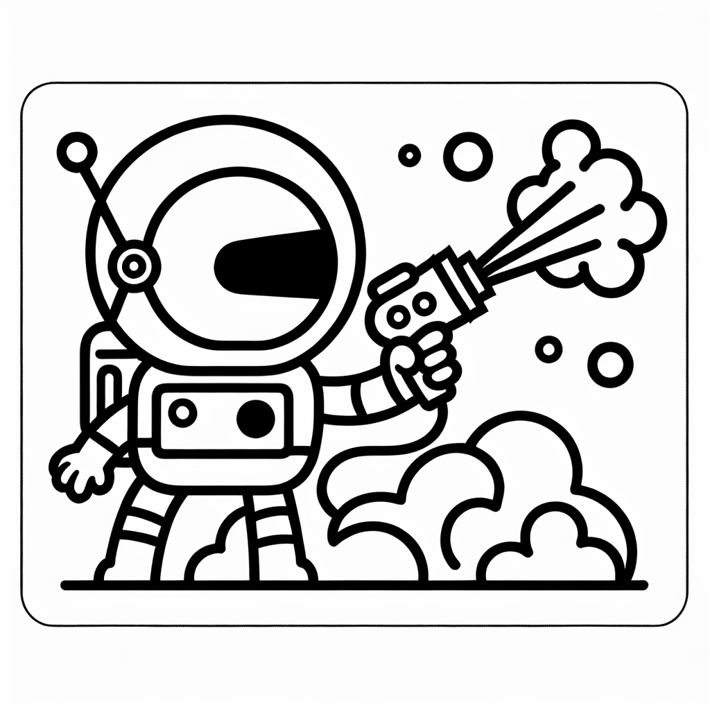 Alien Astronaut With Steam Coming Out Of A Laser... Coloring Page