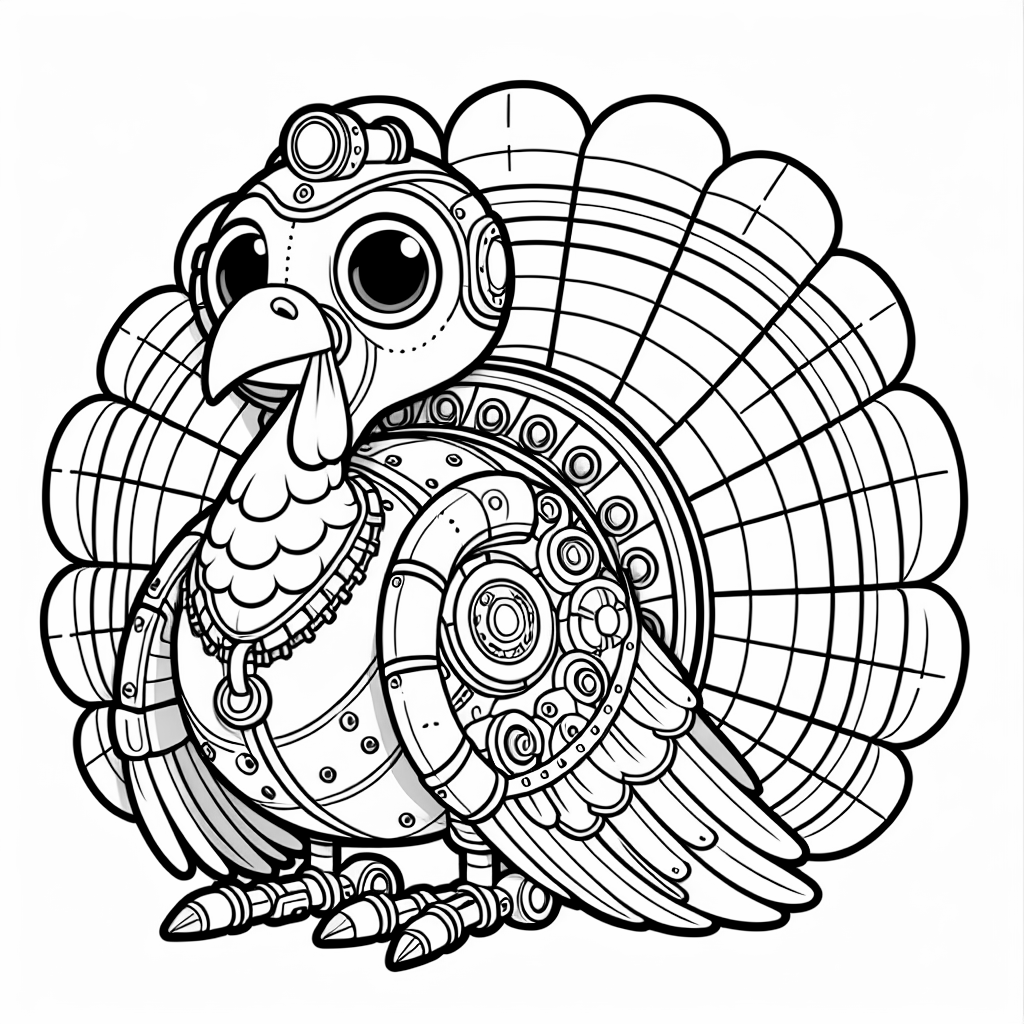 A Simple Thinline Steampunk Turkey Looking Around... Coloring Page