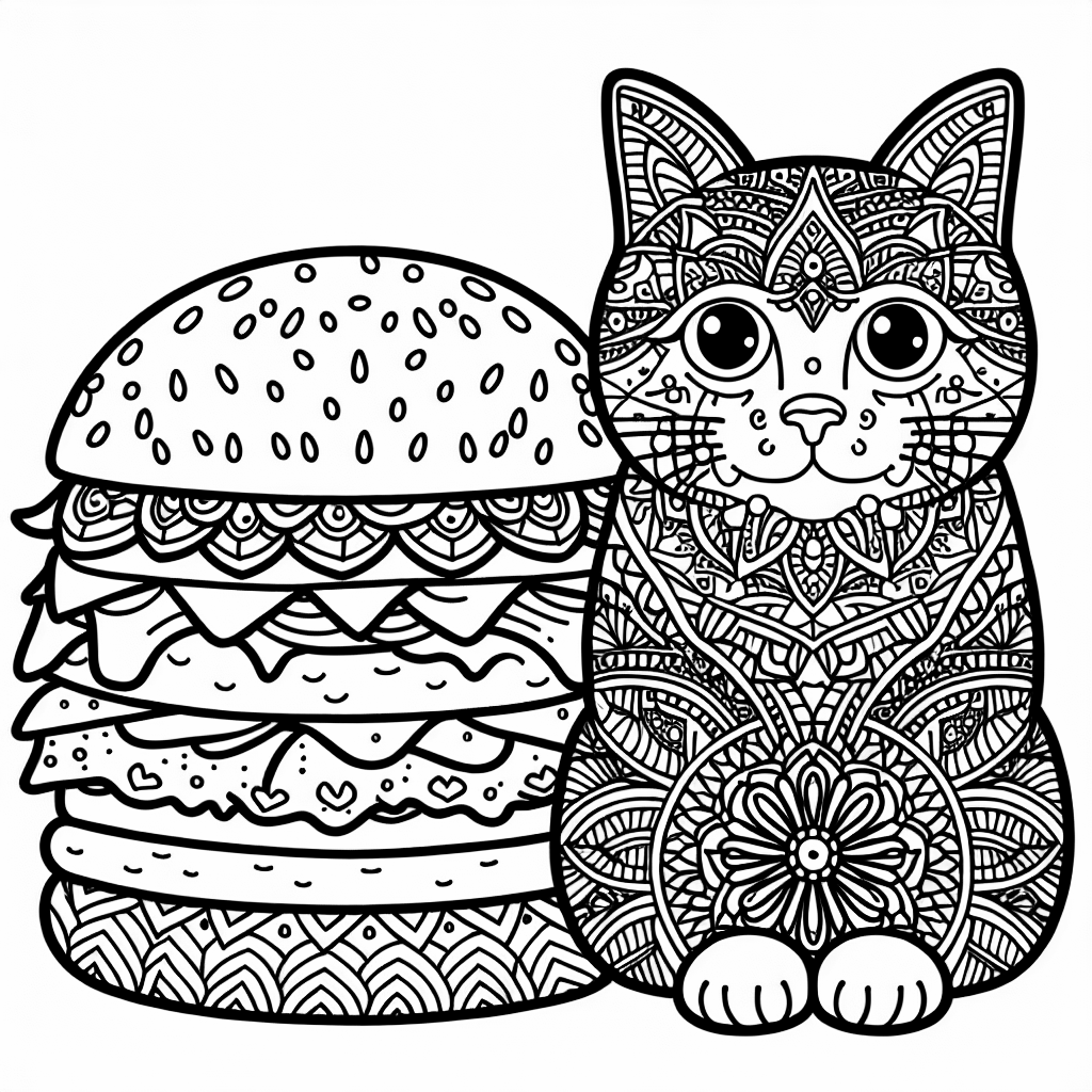 Mandala Image Of A Cat Burger Coloring Page