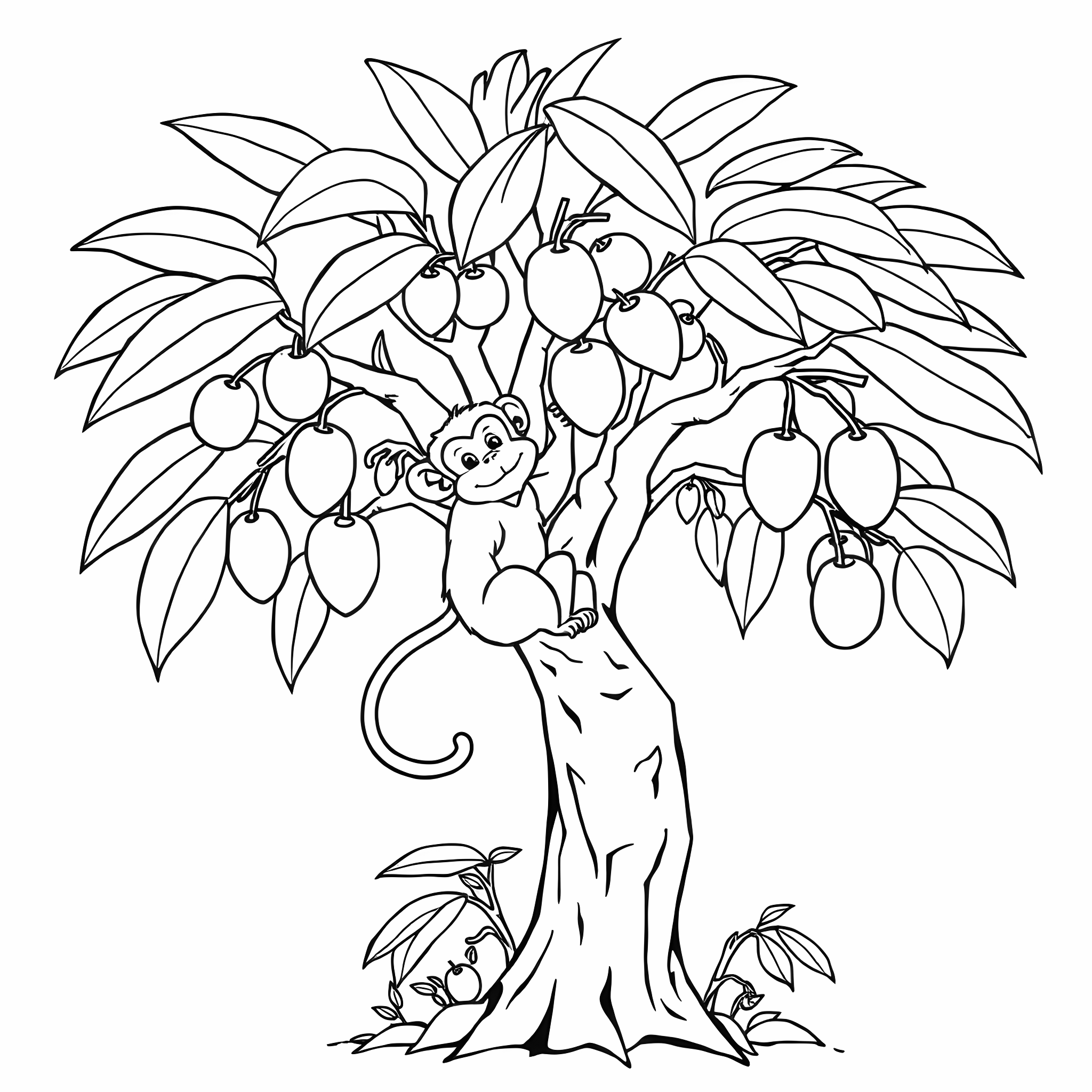 Mango Tree With Monkey Coloring Page