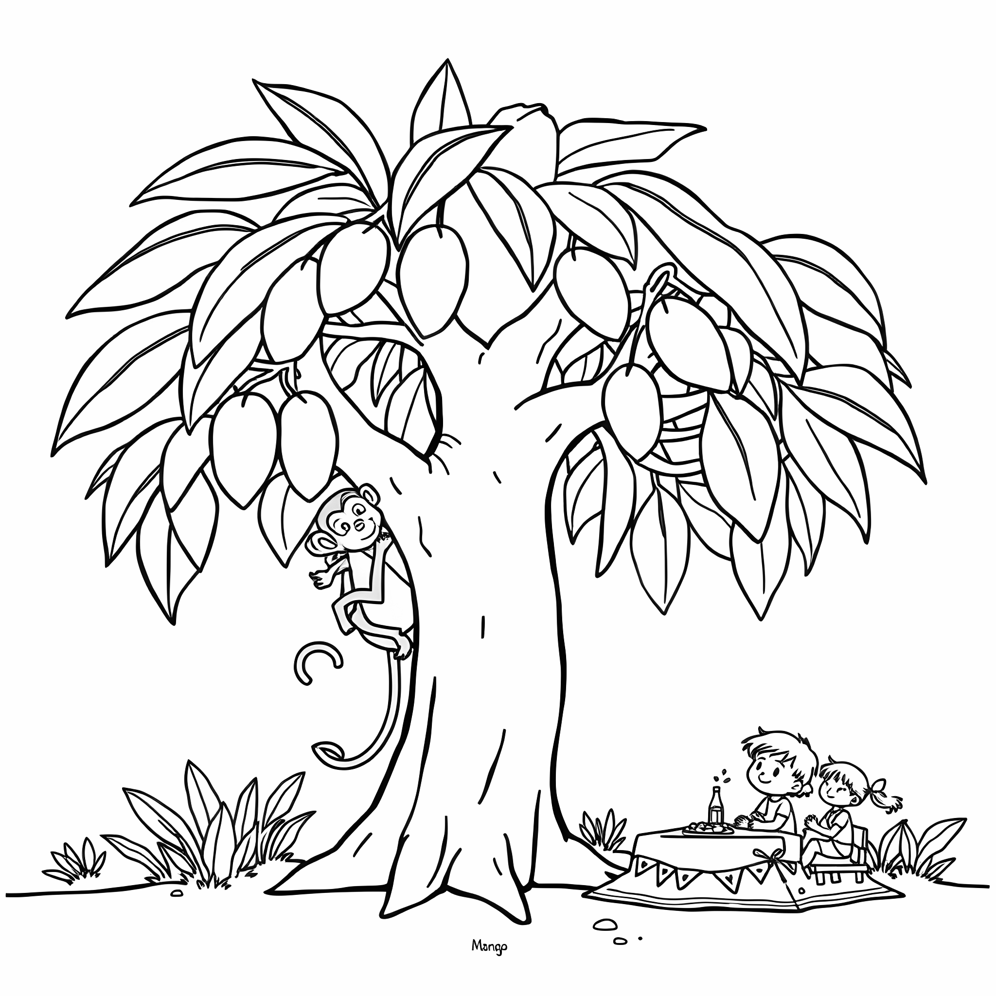 Mango Tree With Monkey Coloring Page