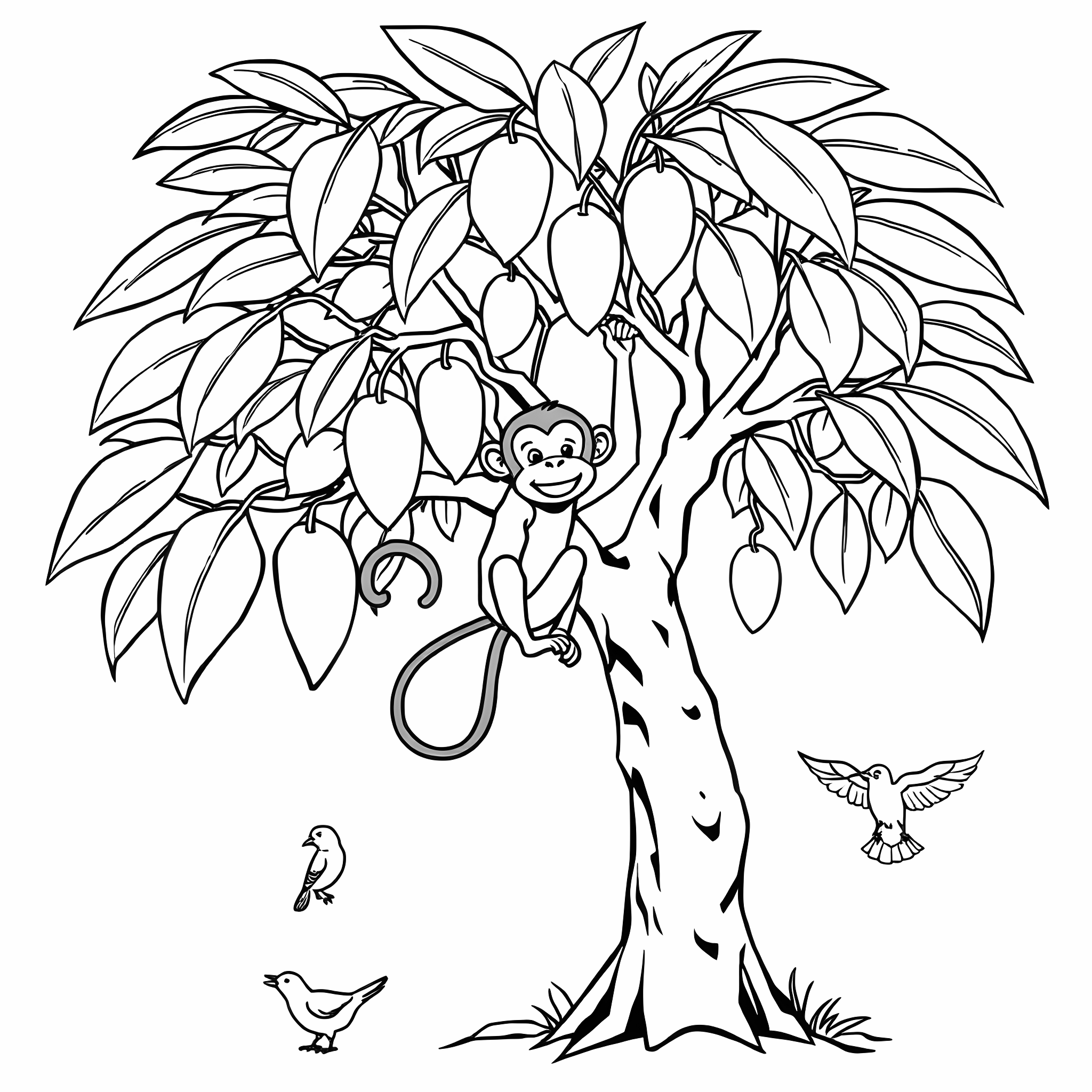 Mango Tree With Monkey Coloring Page | Free Printable