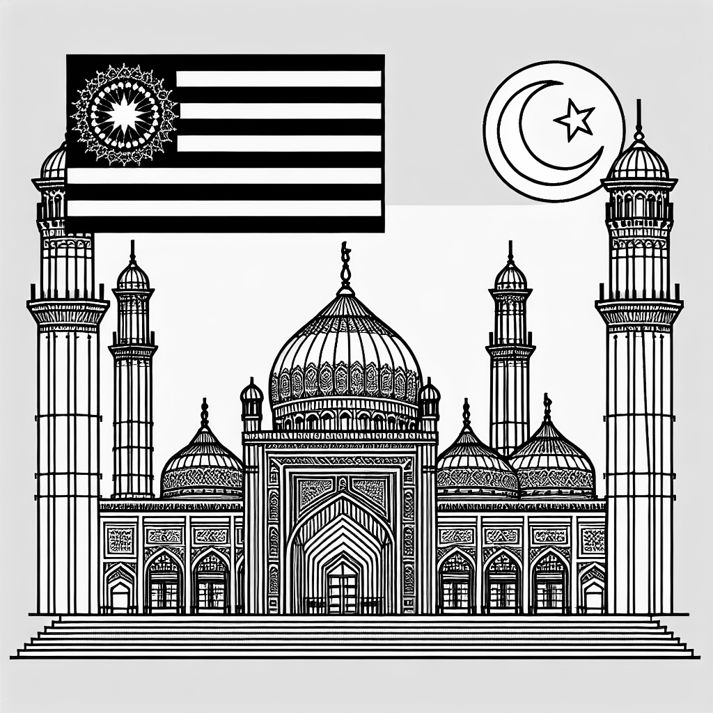 Picture Of AlAqsa Mosque And The Palestinian Flag Coloring Page