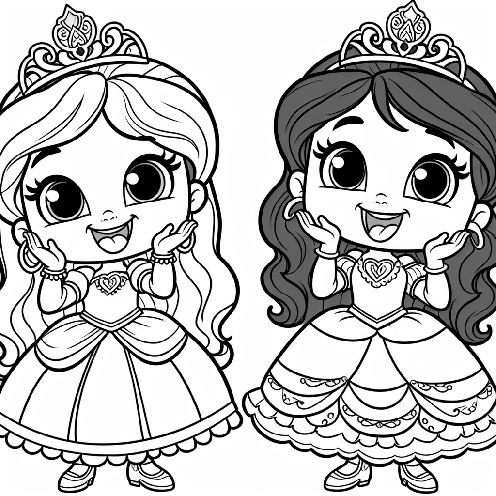 Princess Sisters With Silly Faces Coloring Page