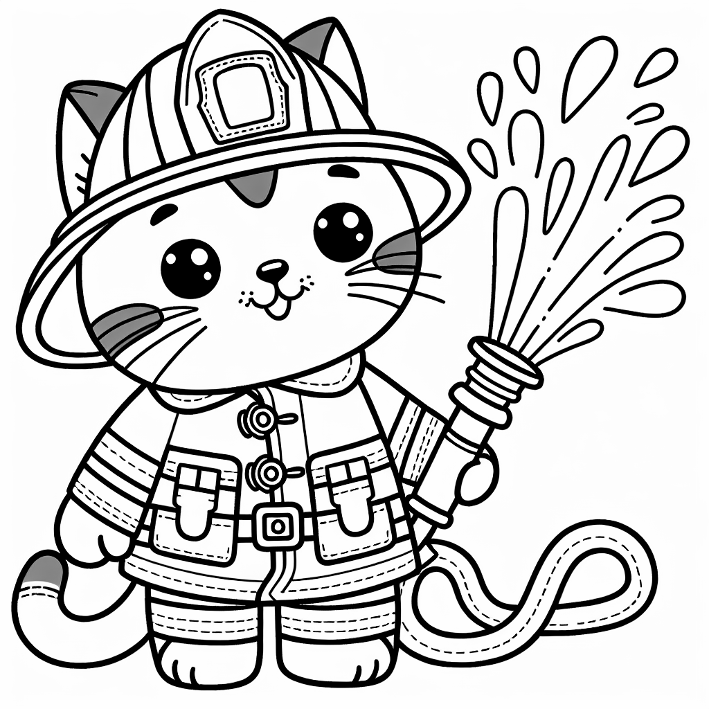 Firefighter Cat Coloring Page