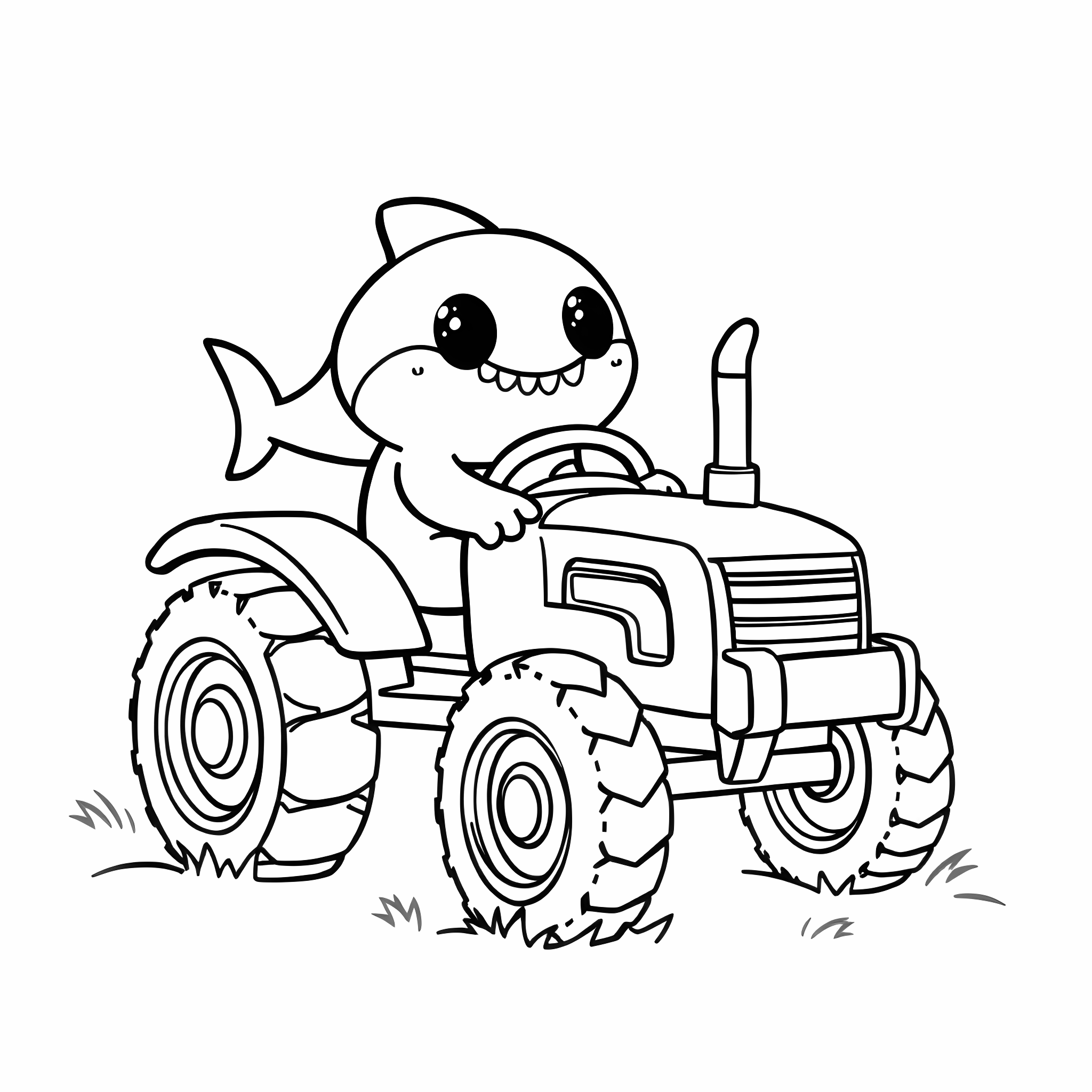 Baby Shark On A Tractor Coloring Page