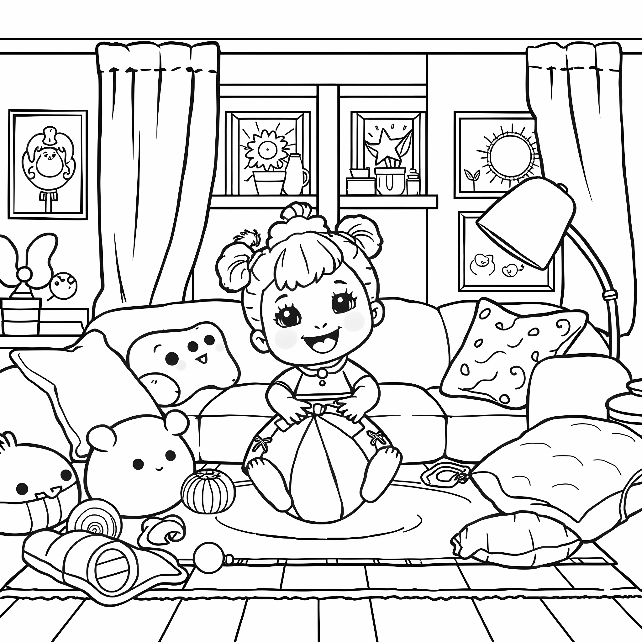 Labubu Doll Playing At Home With Various... Coloring Page