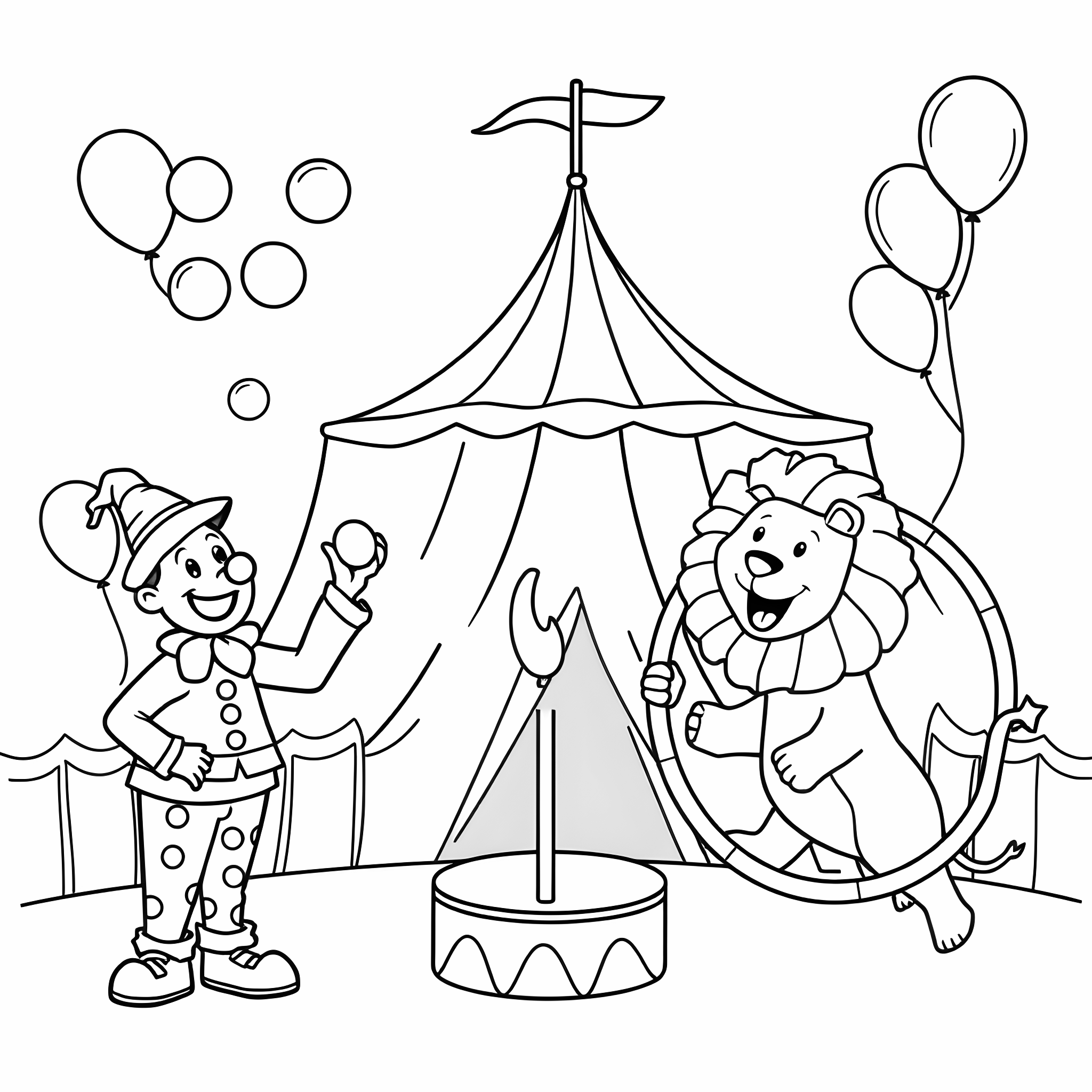 Create A Simple And Delightful Scene Of A Circus... Coloring Page