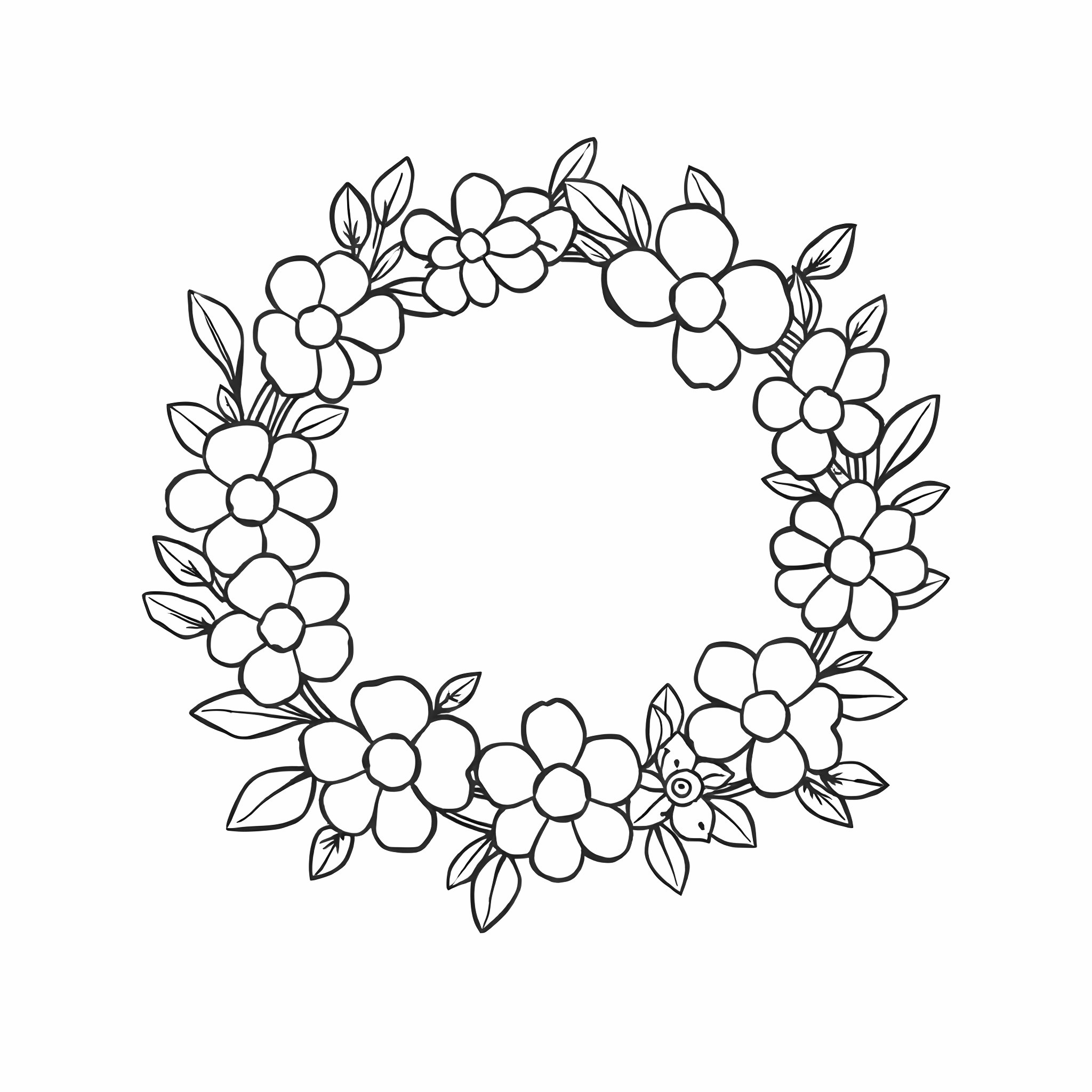 Draw A Circular Wreath Made Of Intertwined Flowers... Coloring Page