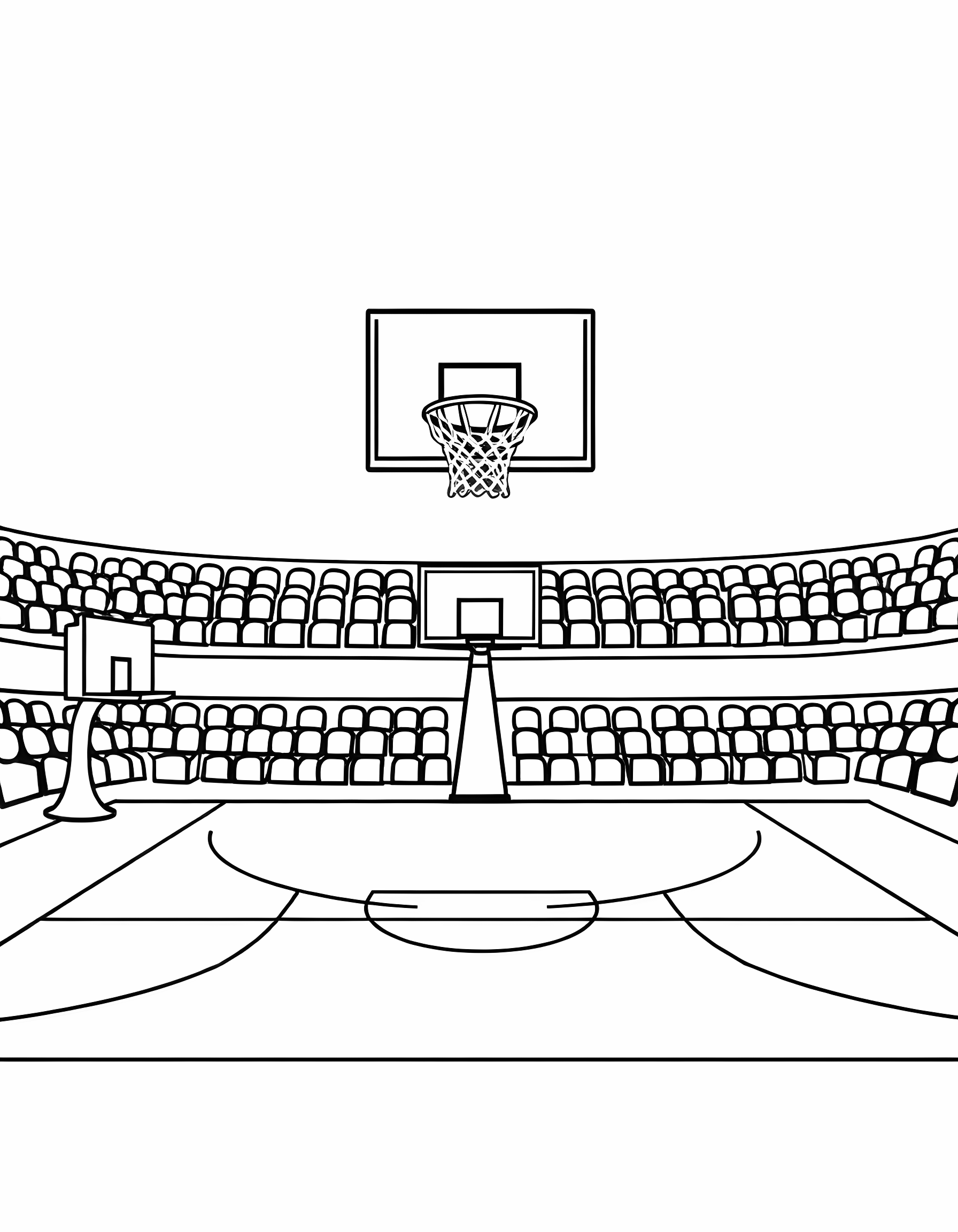 Basketball Court With A Hoop Ball And Detailed... Coloring Page