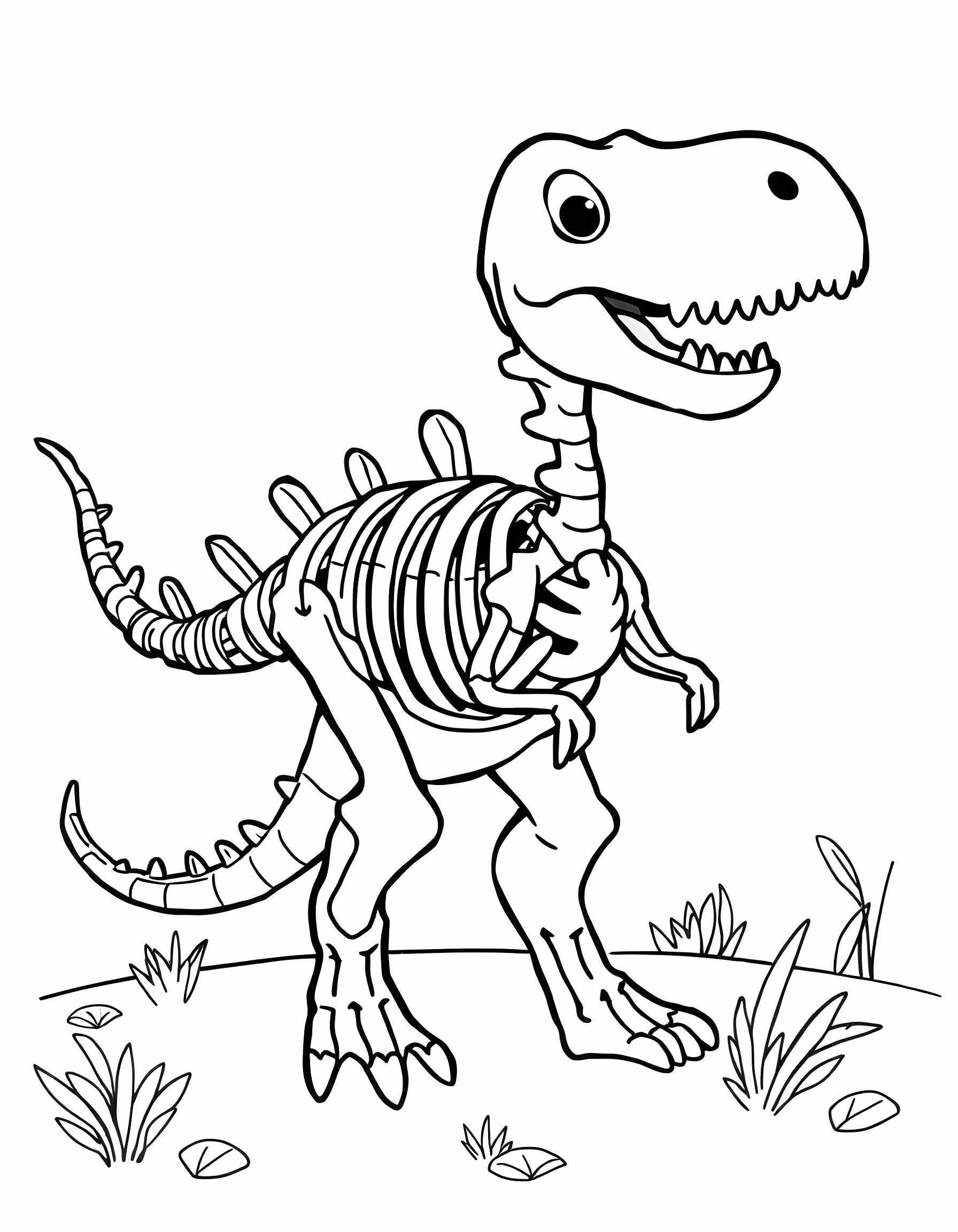 Dinosaur Skeleton Displayed In A Museum With... Coloring Page