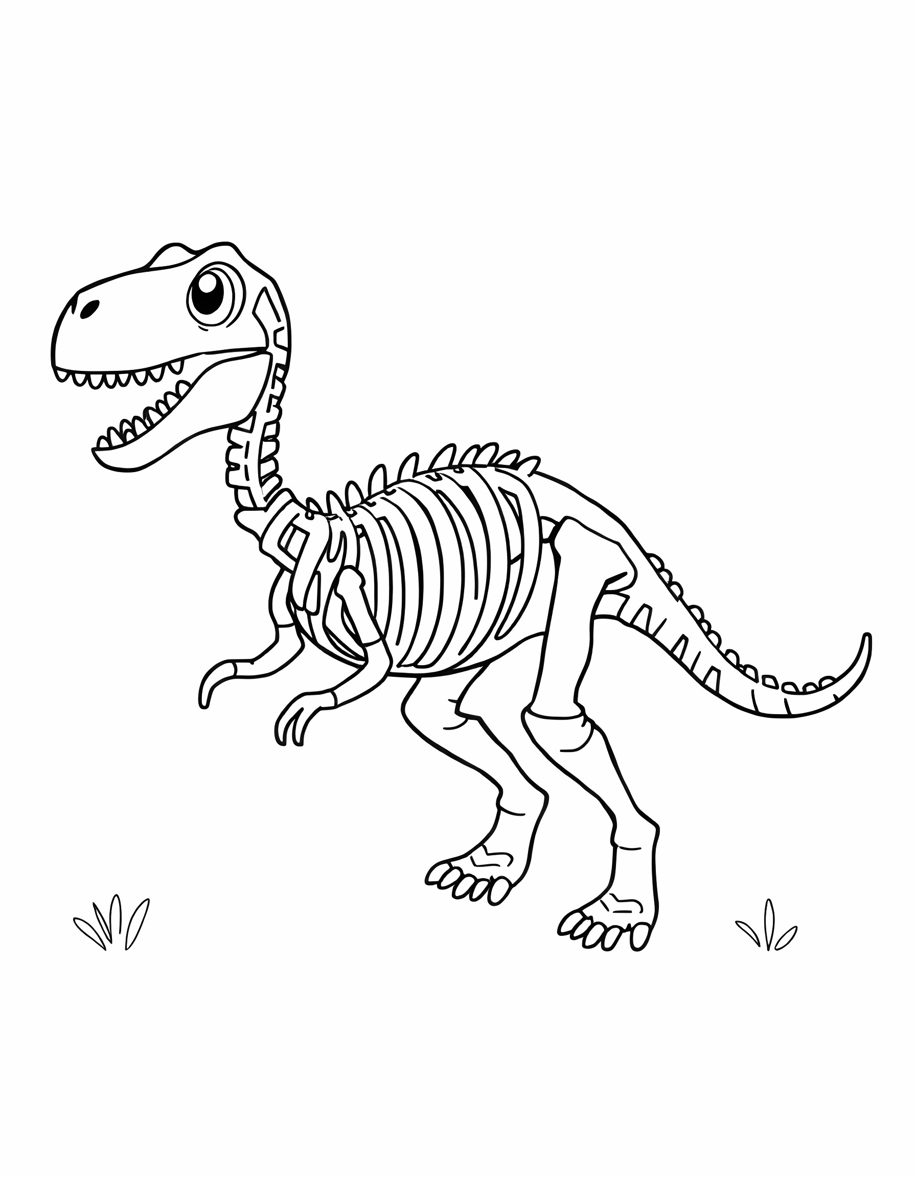 Dinosaur Skeleton Displayed In A Museum With... Coloring Page