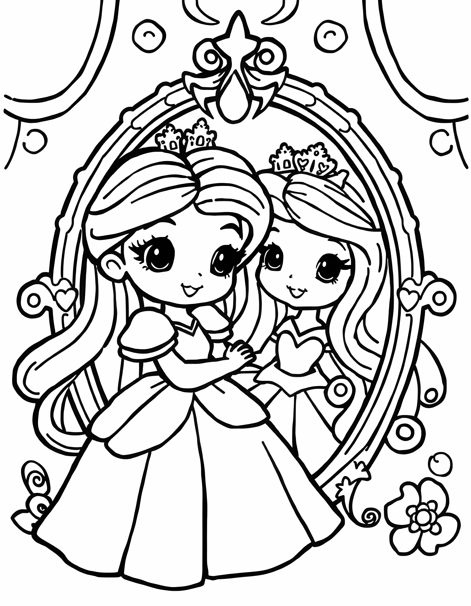 Princess With A Magical Mirror That Reflects Stars... Coloring Page