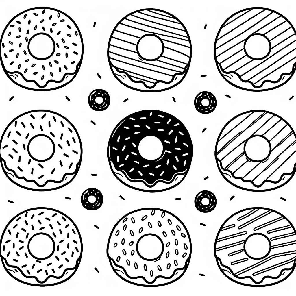 Create A Coloring Page Showing Donuts In A Fun Way... Coloring Page