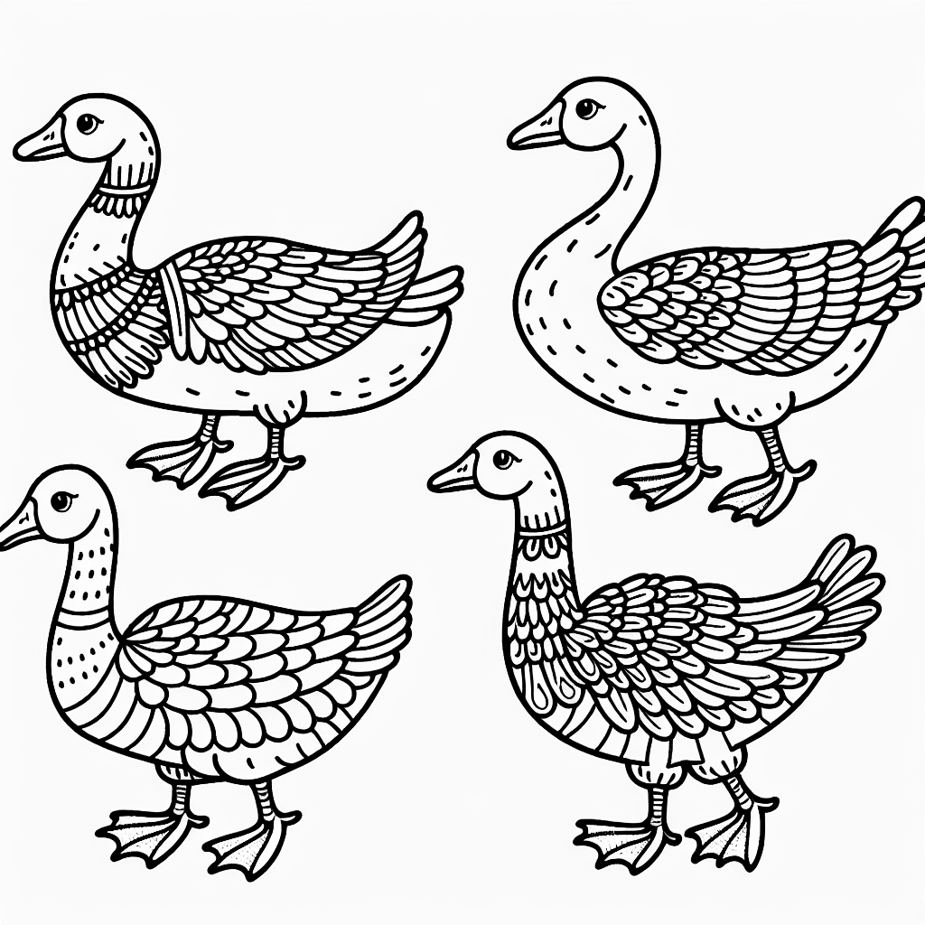 4 Geese Coloring Page