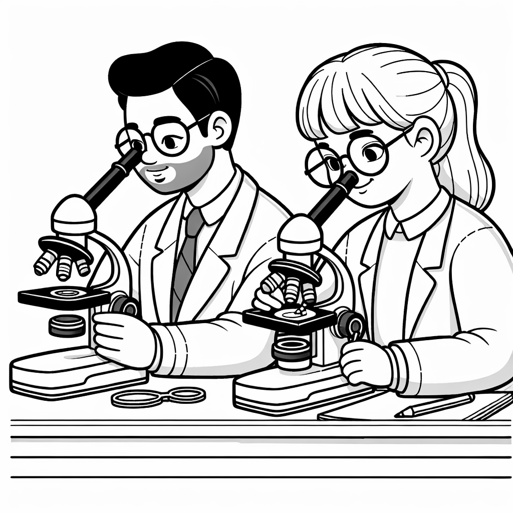 Scientists Using Microscope Coloring Page