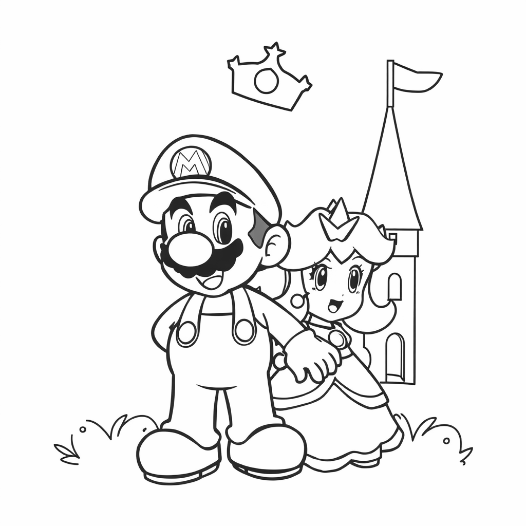 Super Mario With Princess Peach A Castle And A... Coloring Page