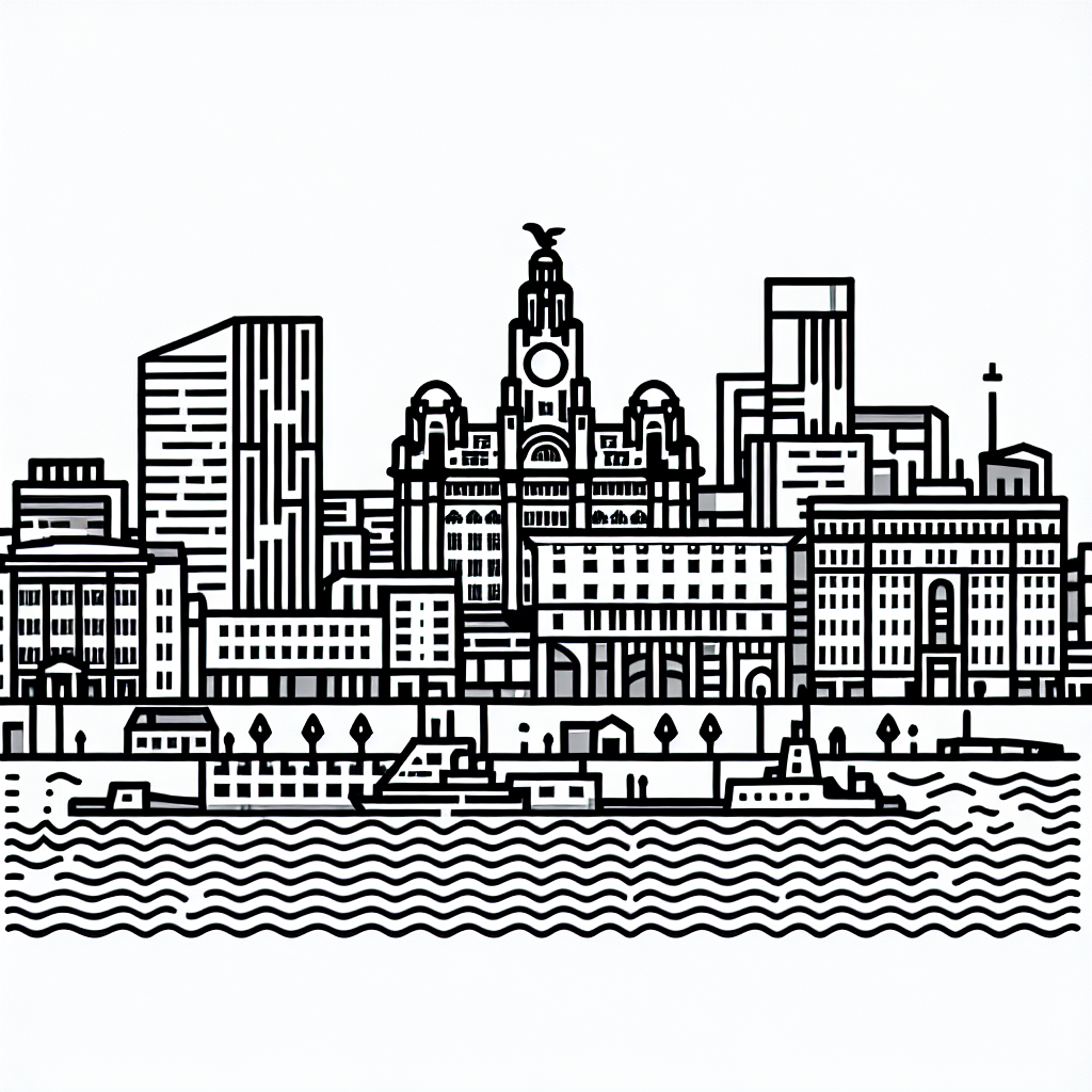 Liverpool Waterfront Cityscape Coloring Page