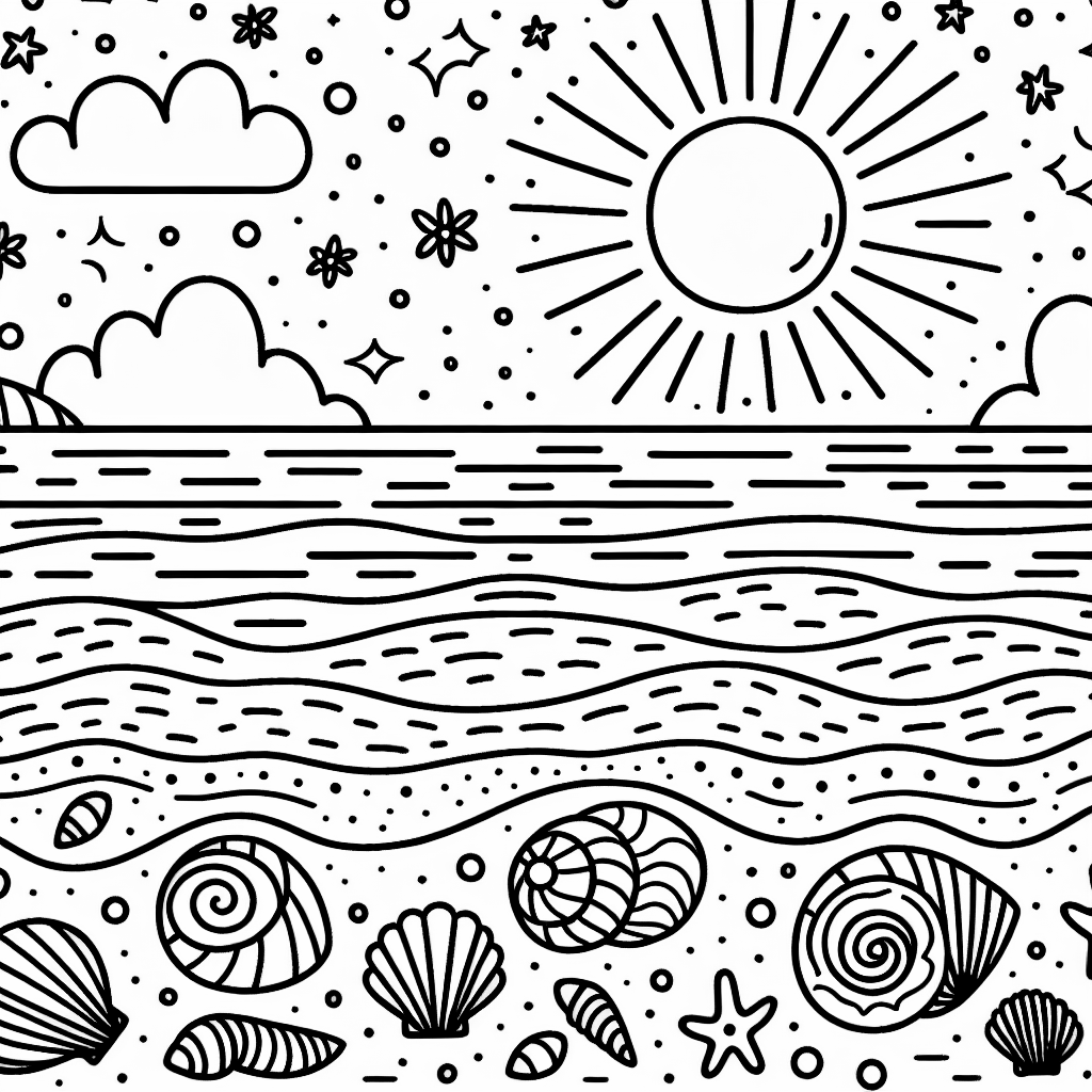 Beach And Seashell Doodles Coloring Page