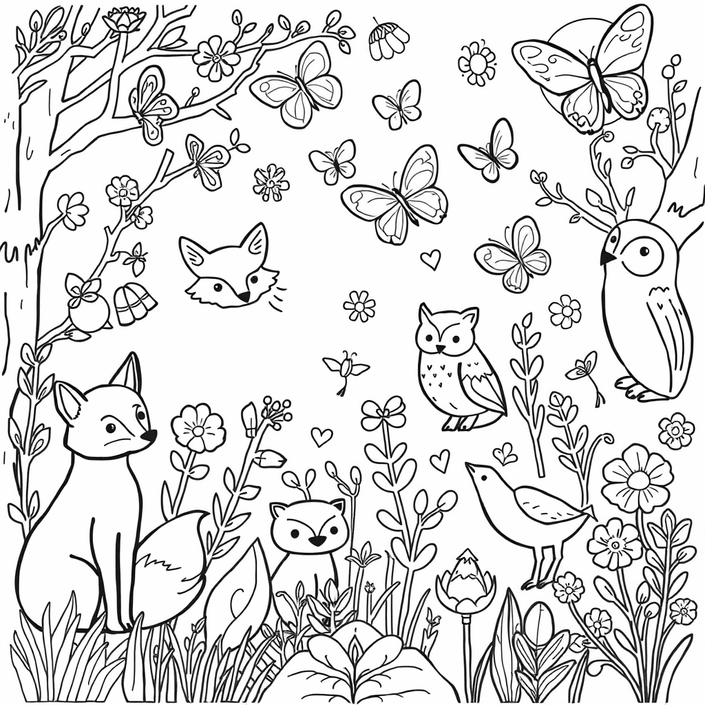 Folk Art Animals And Critters Doodle Pattern With... Coloring Page