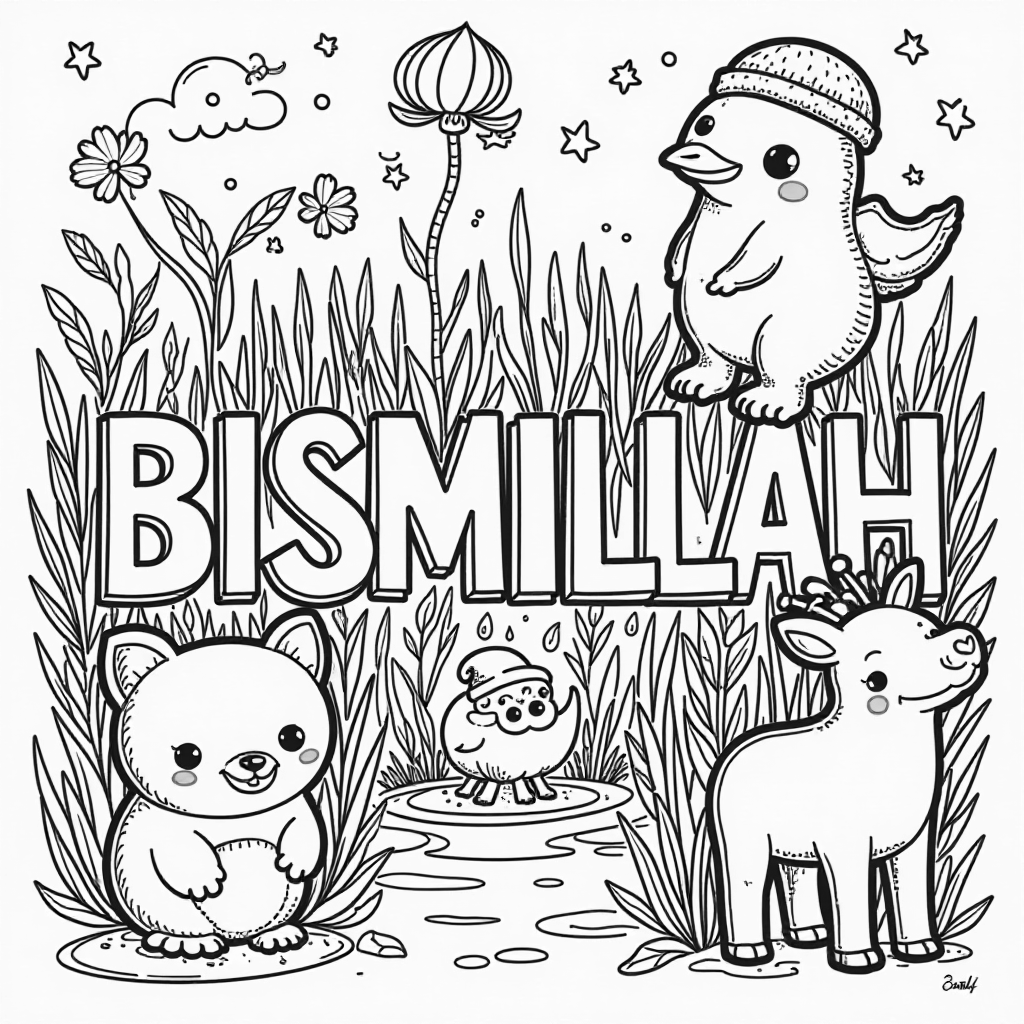 Just Word BISMILLAH Written With Big Letters That... Coloring Page