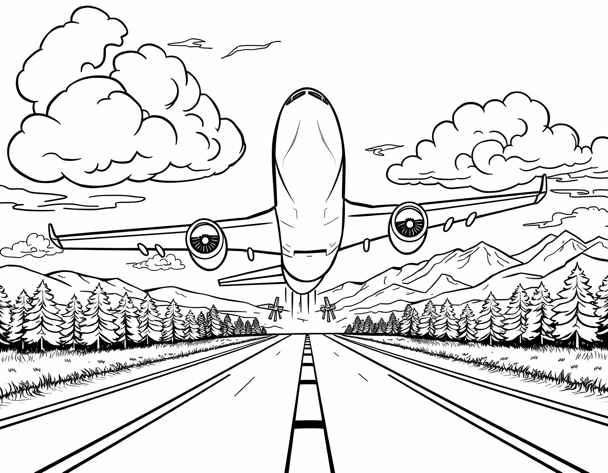 Airplane Taking Off From A Runway Coloring Page