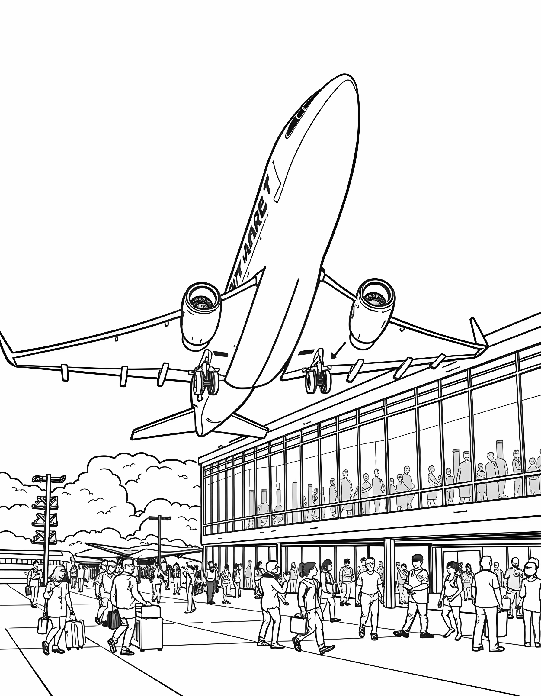 Airplane Landing On The Terminal Coloring Page