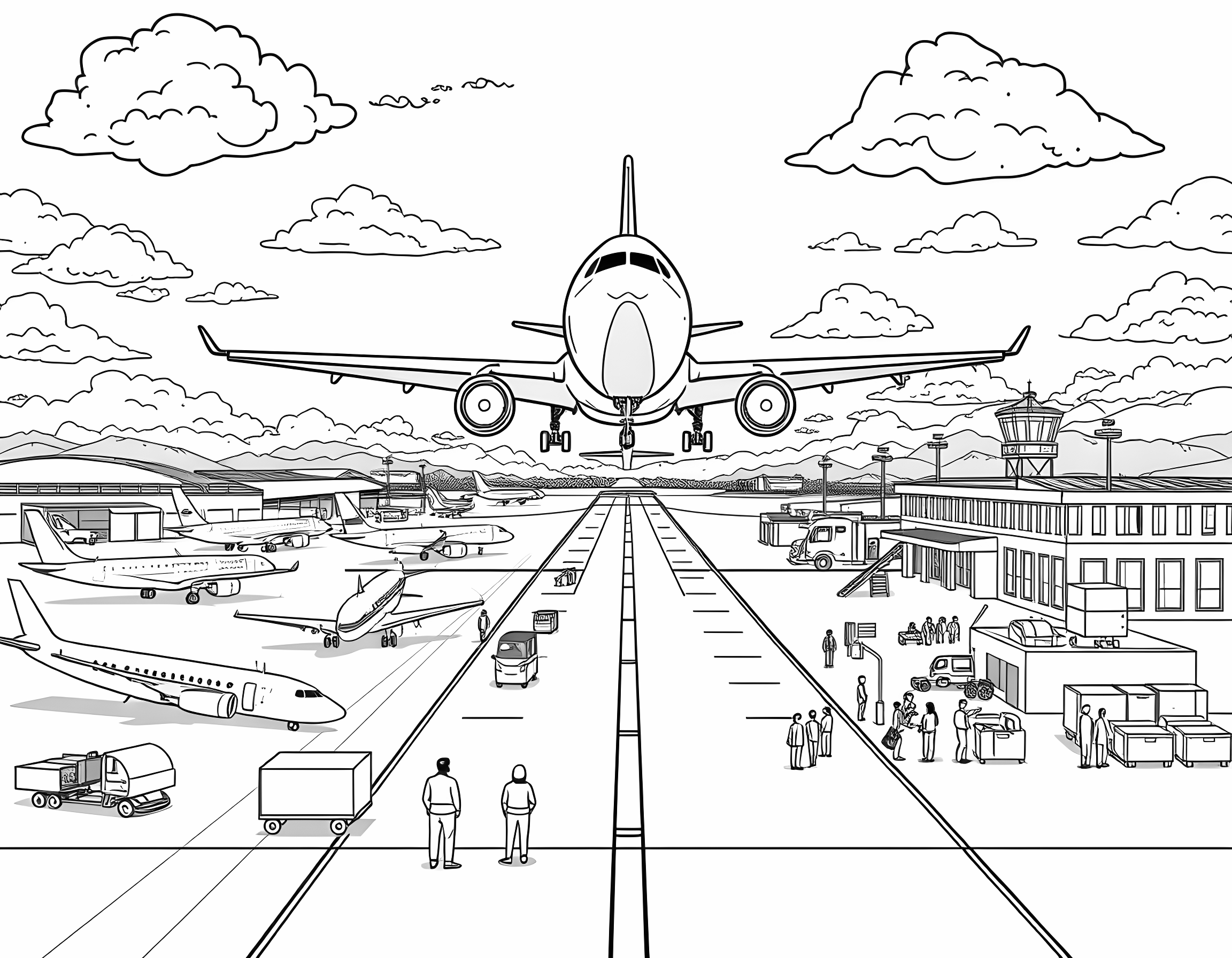 Airplane Landing On The Terminal Coloring Page
