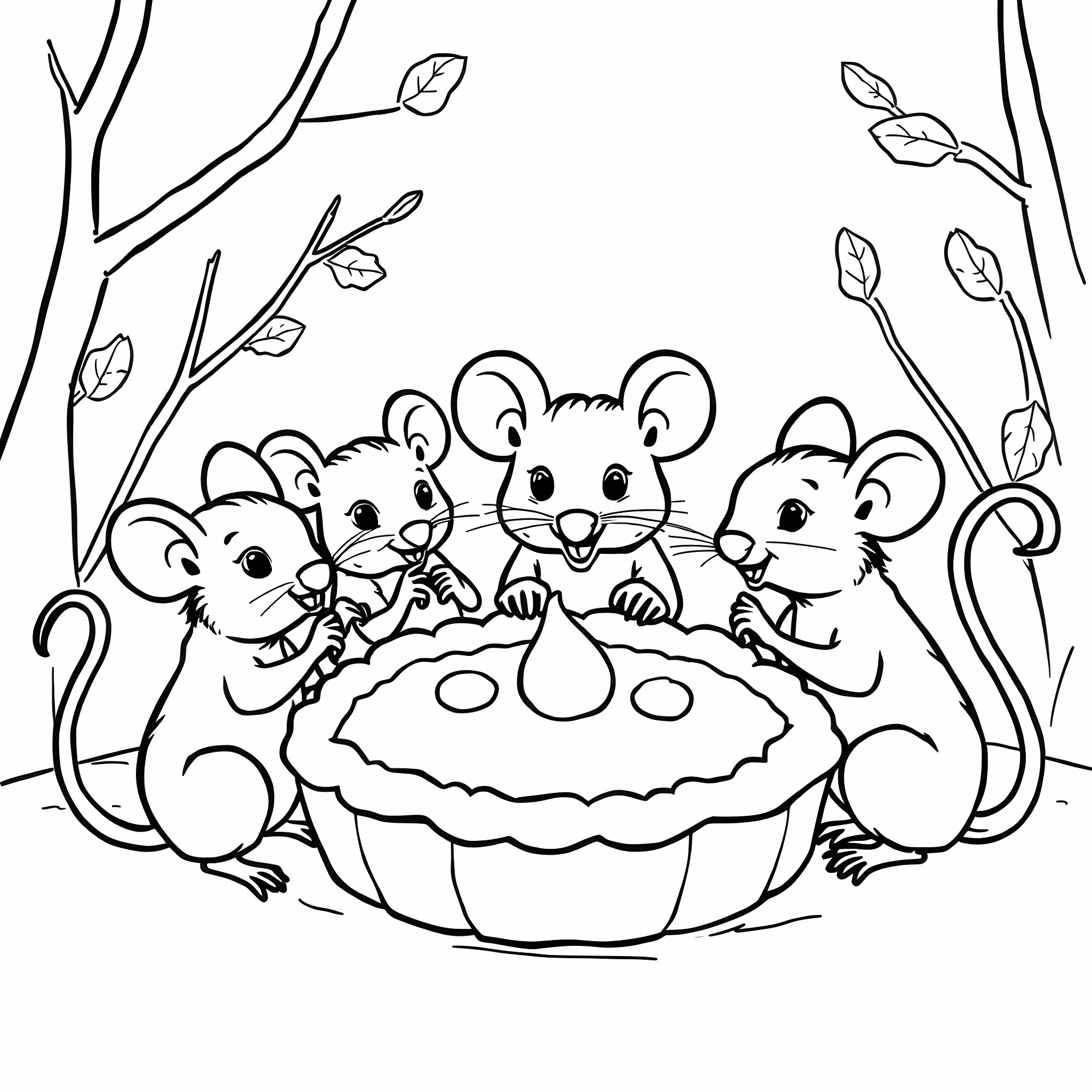 A Family Of Mice Eating A Pumpkin Pie Coloring Page