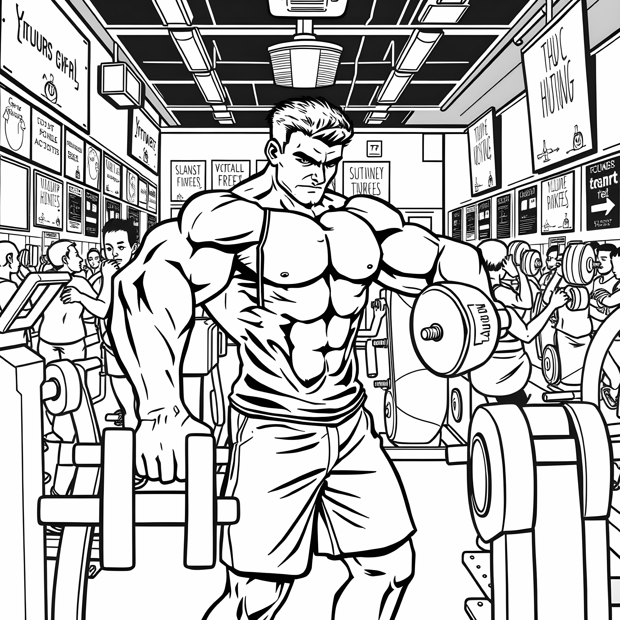 Muscle Man At Gym Workout Coloring Page
