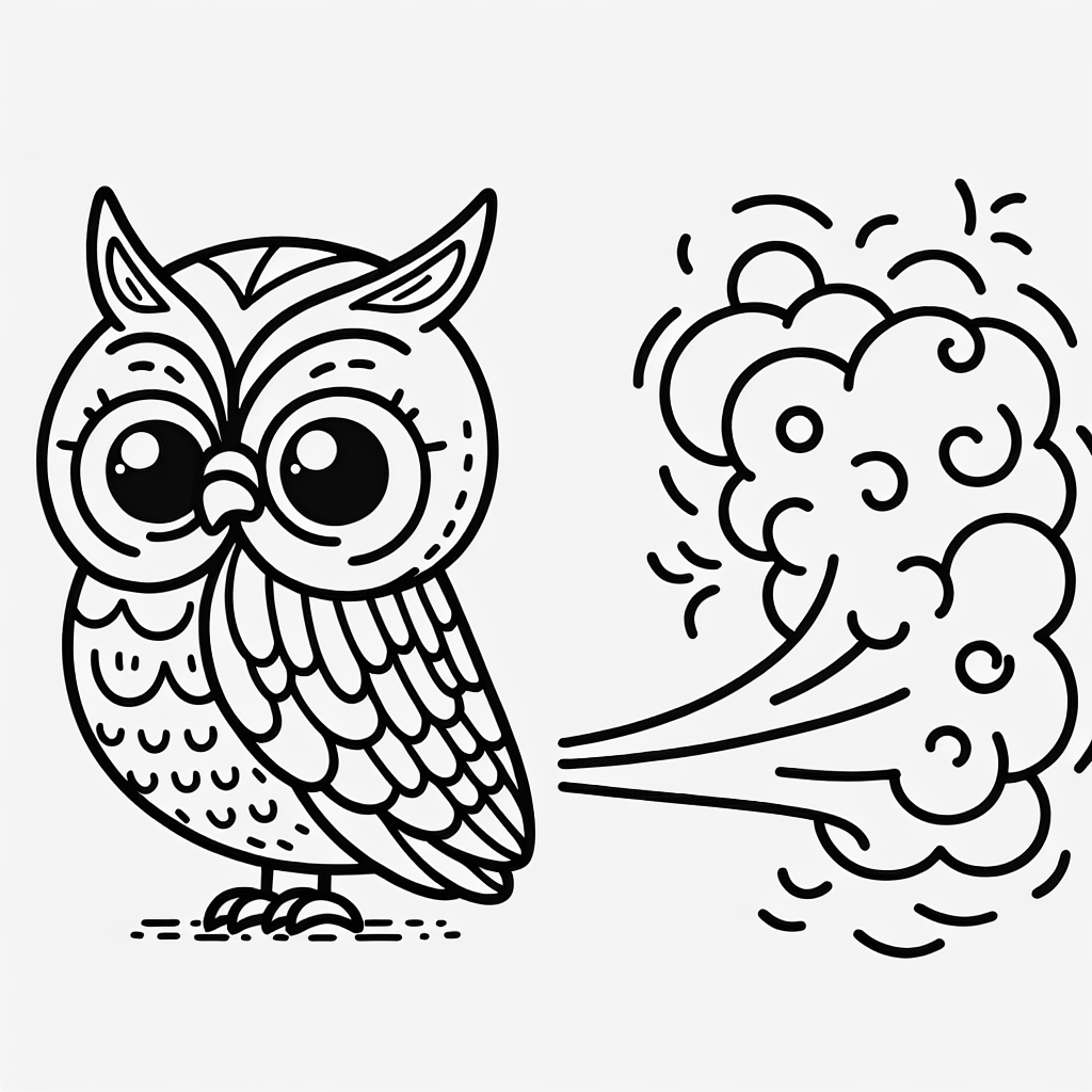 Owl Seen From The Side While Farting Coloring Page