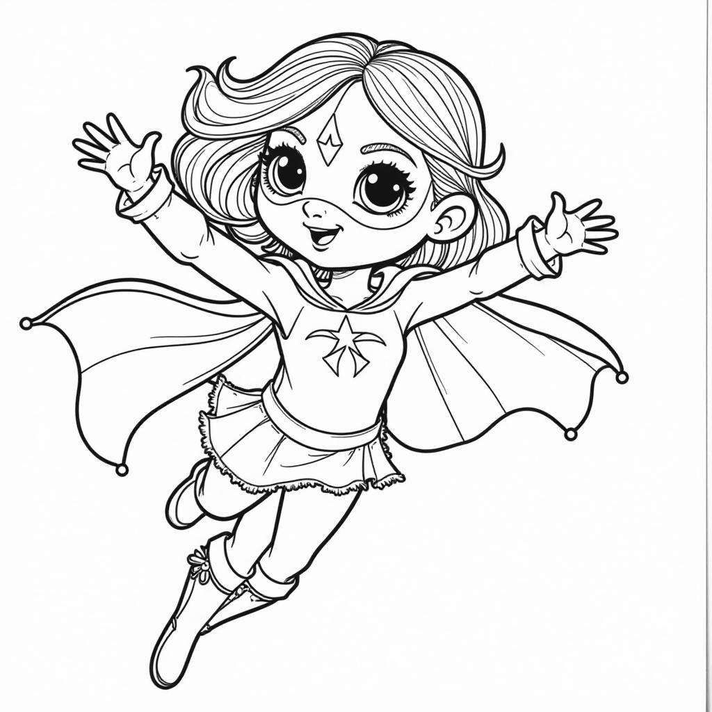 Superhero Girl Flying Coloring Page
