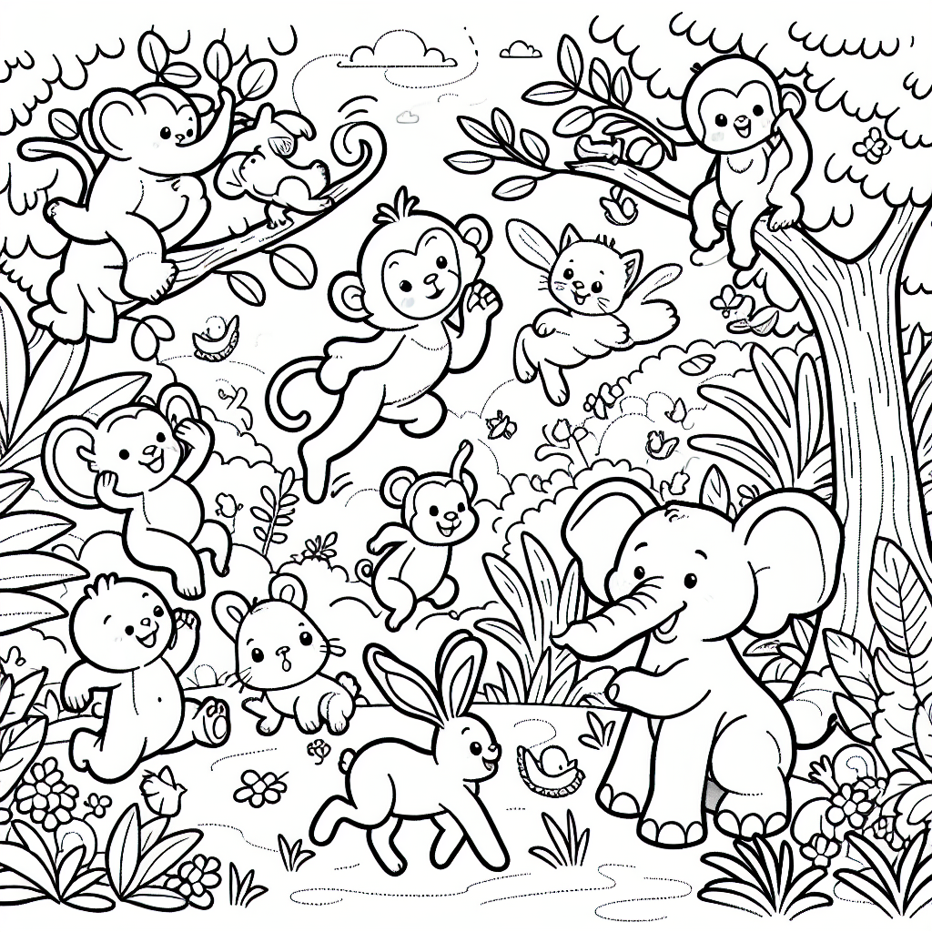Animals In The Jungle Coloring Page