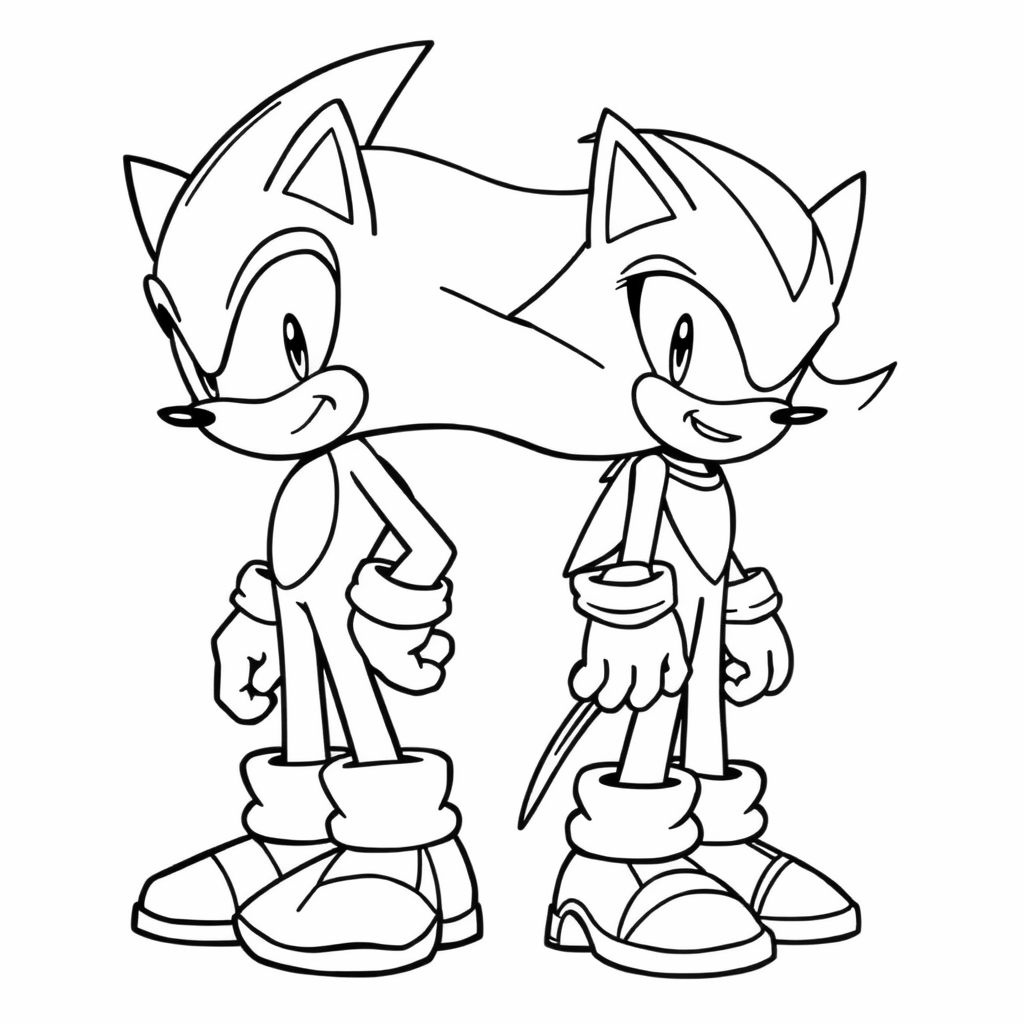 Sonic And Shadow Are Facing Forward And Are... Coloring Page