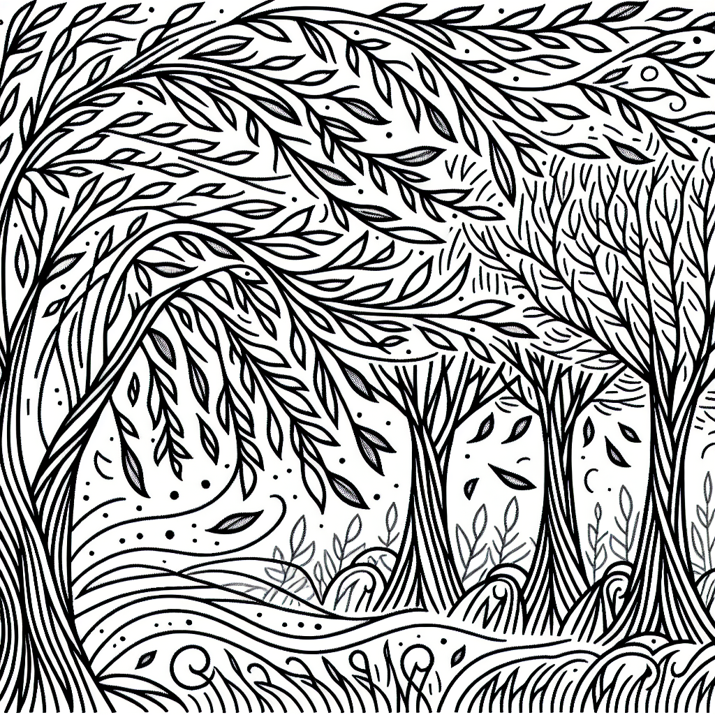 Create A Pattern Showcasing Graceful Willow Trees... Coloring Page