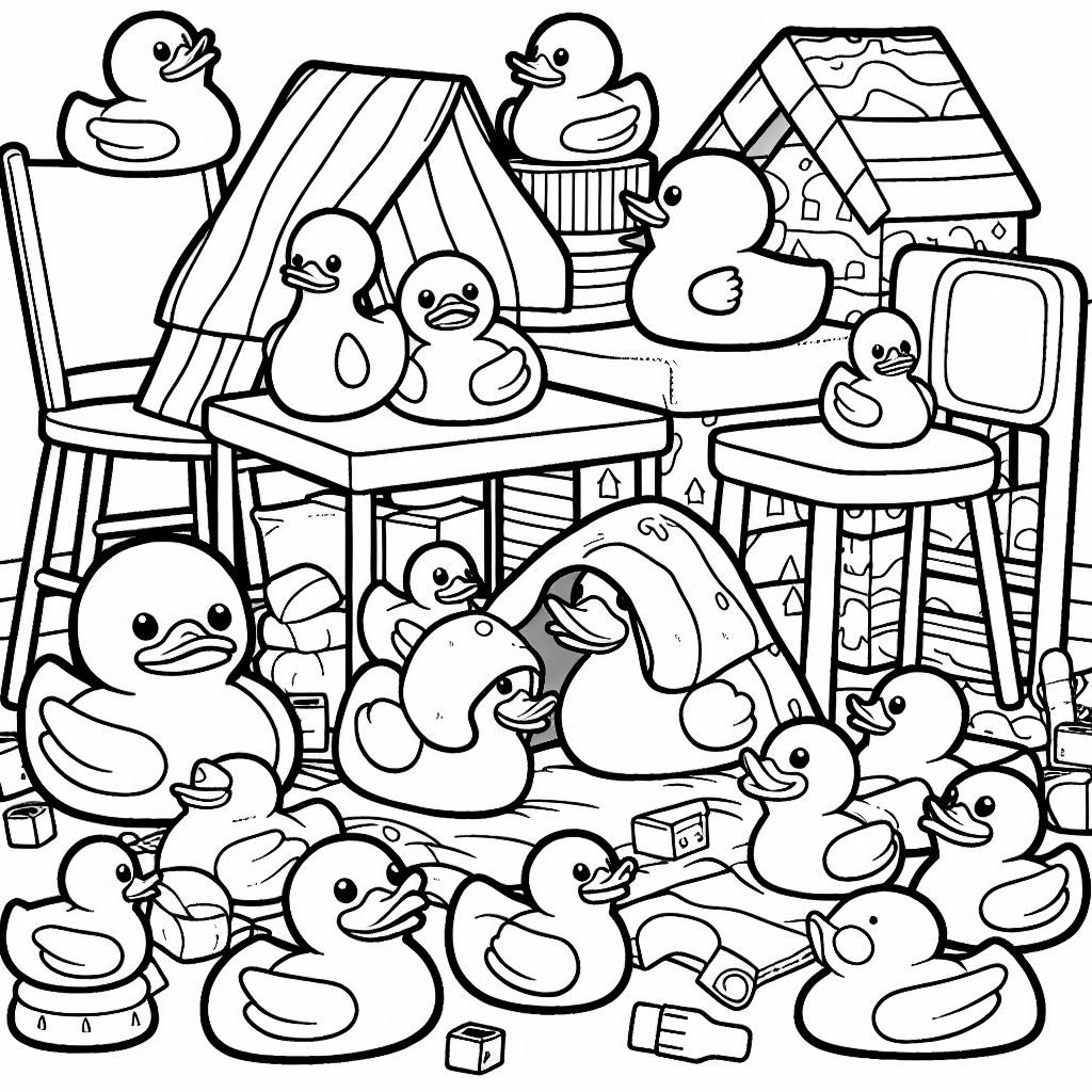 Rubber Ducks Making Forts Out Of Blankets And... Coloring Page