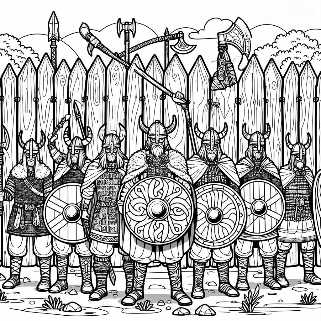 A Viking Shield Wall Realistic Armor And Weapons... Coloring Page