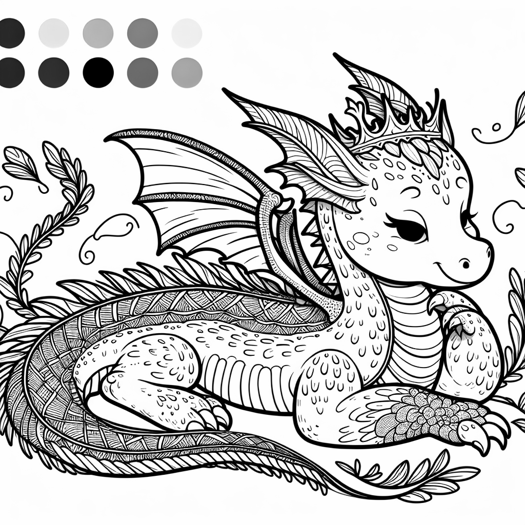 Baby Dragon Princess Laying Down Crayons Coloring... Coloring Page