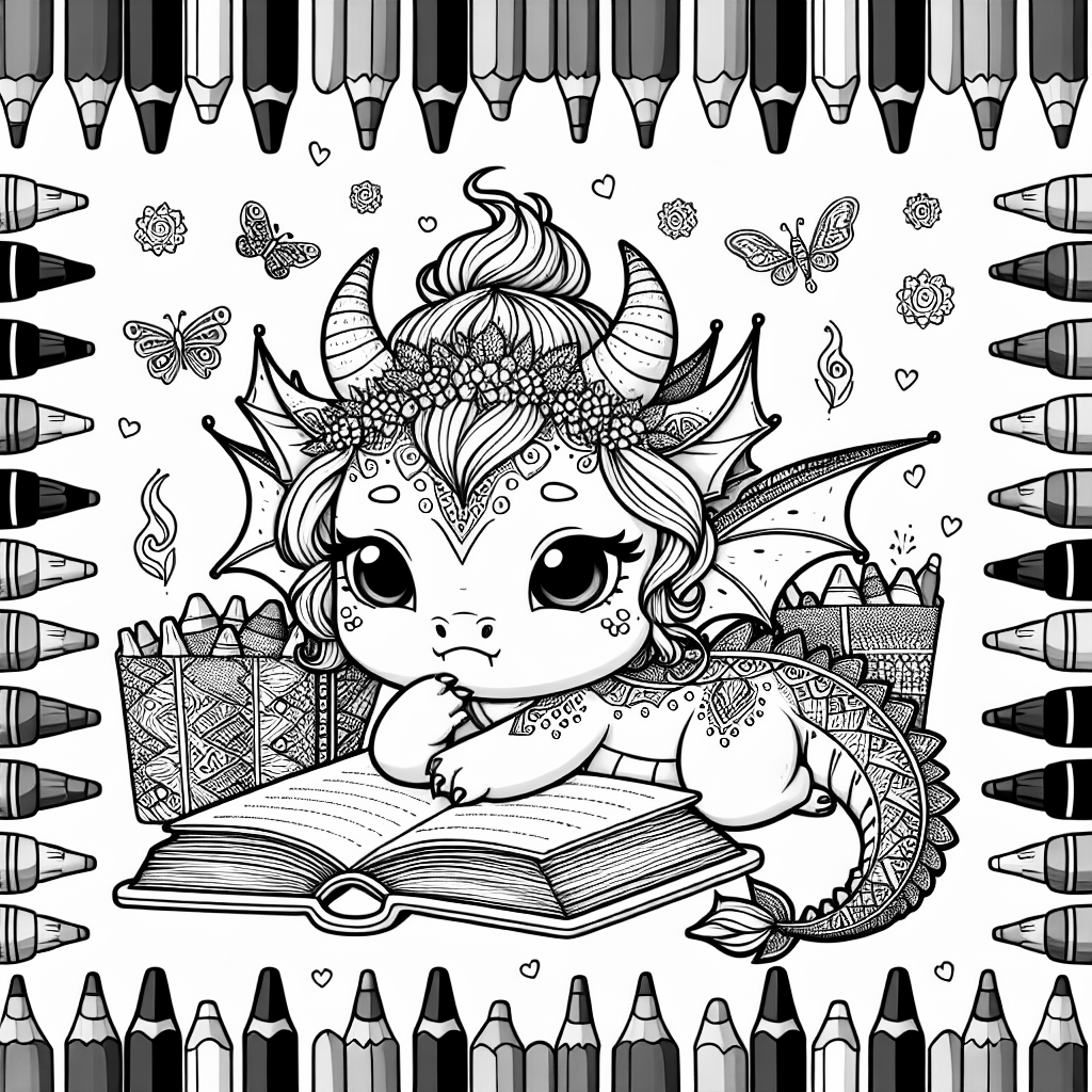 Baby Dragon Princess Laying Down Crayons Book Coloring Page