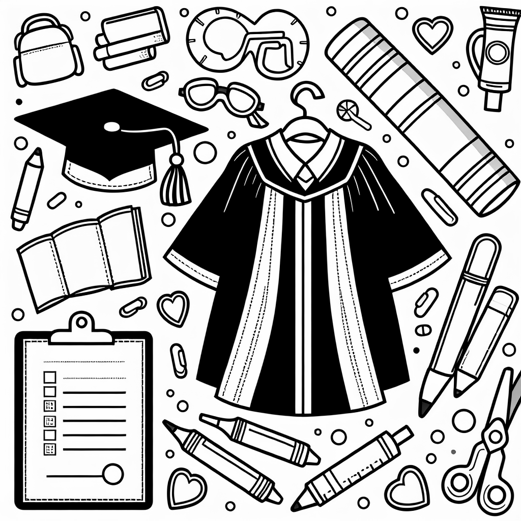 Graduation Cap Gown Diploma Coloring Page