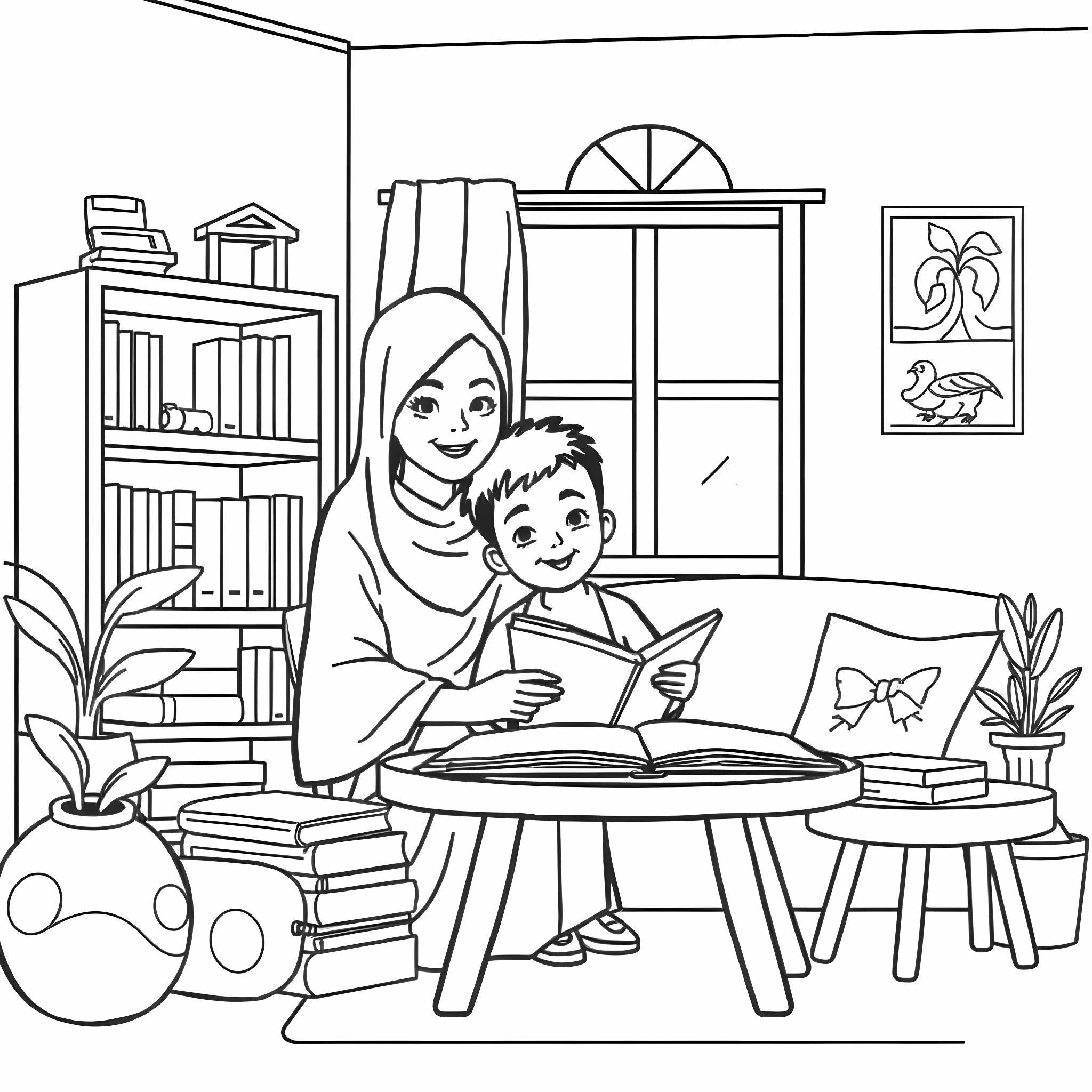A Mother And Child Hugging Coloring Page