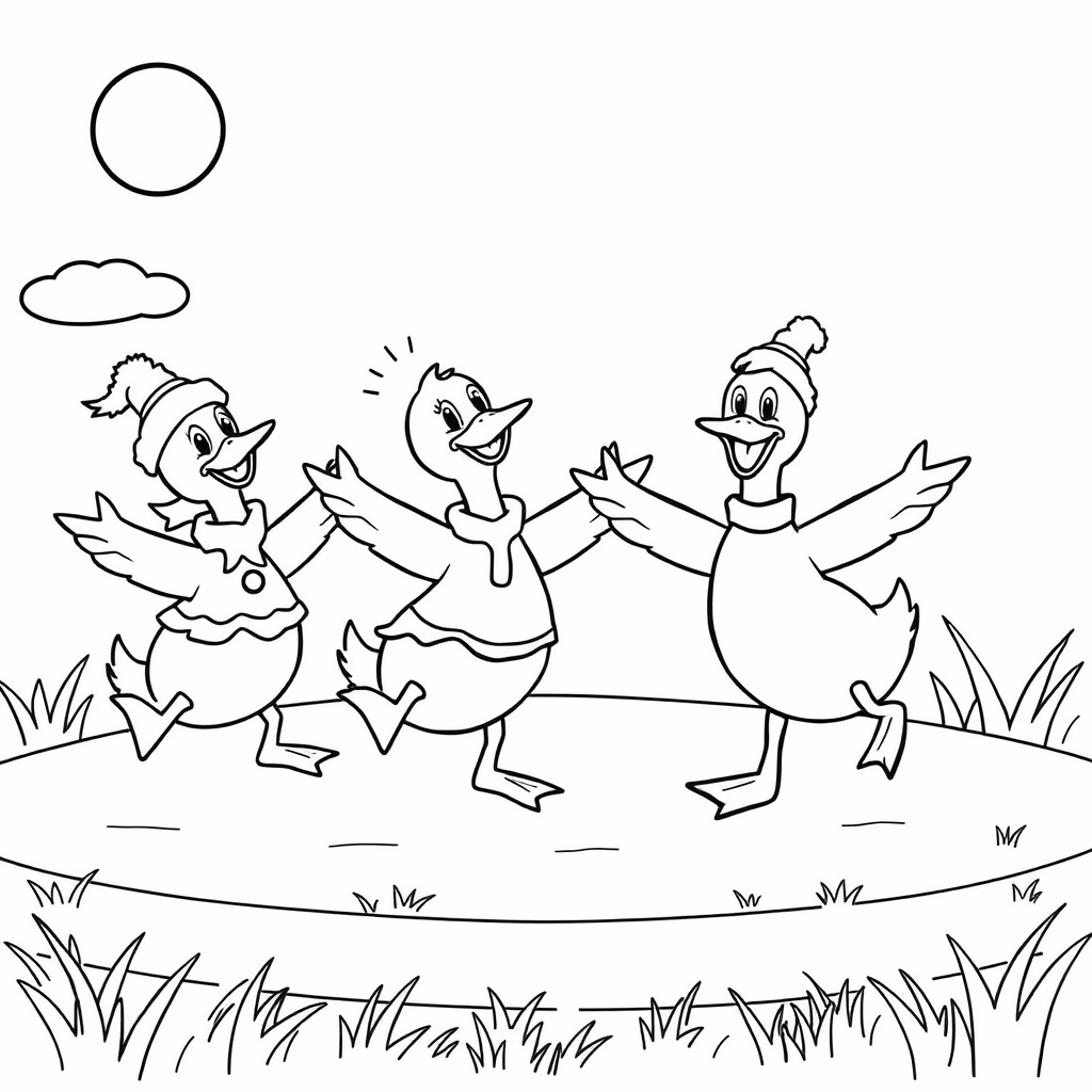 Dancing Ducks With Costumes Coloring Page
